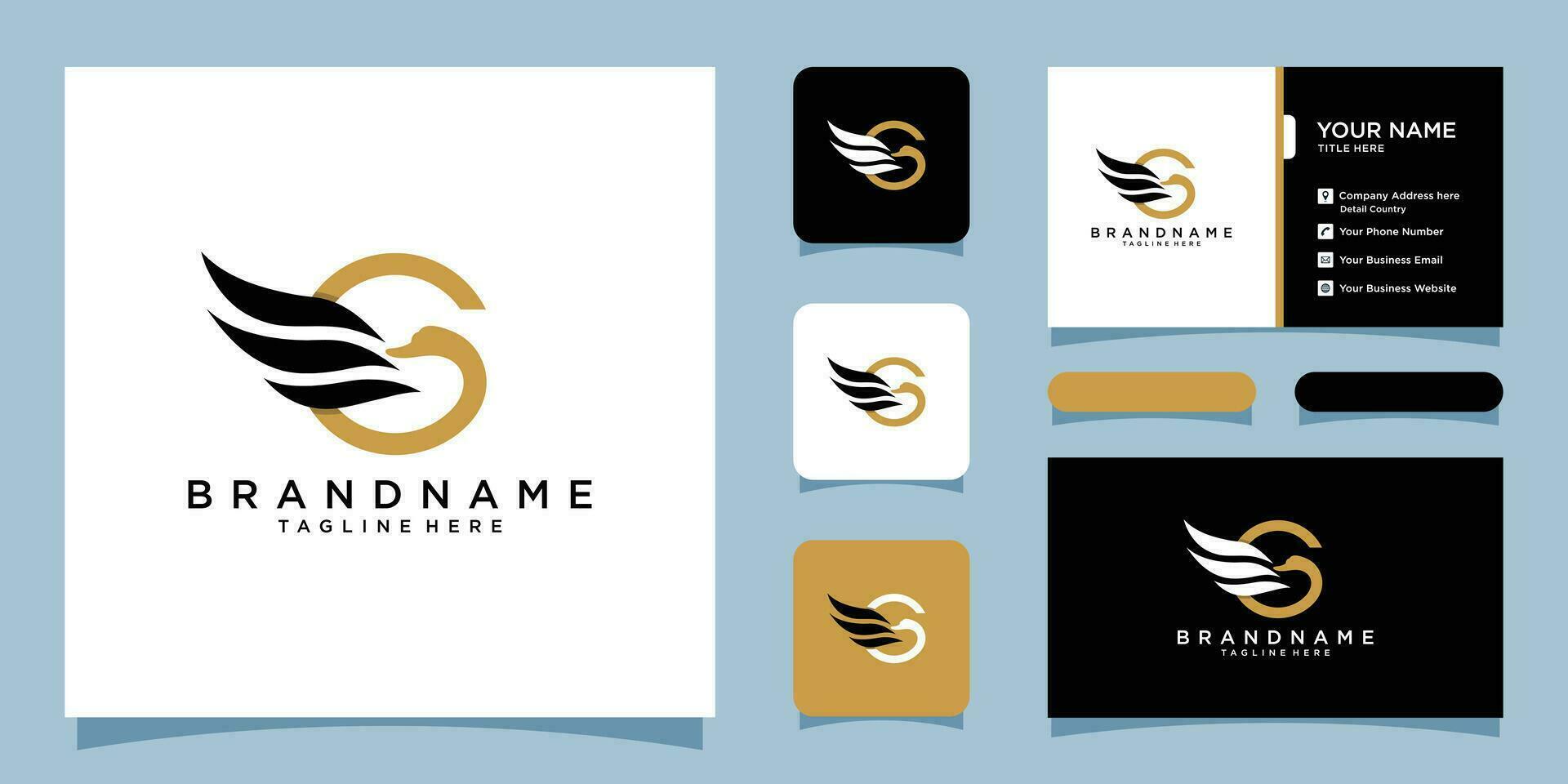 Swan bird abstract vector logo design template with business card ...