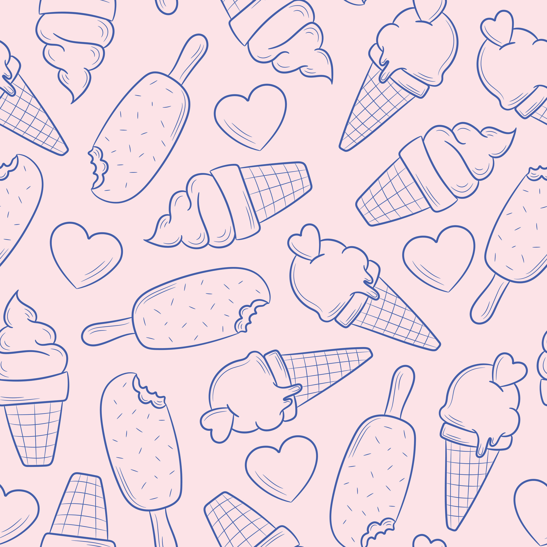 Ice Cream Line Art Vector Pattern Cute Pastel Background For The