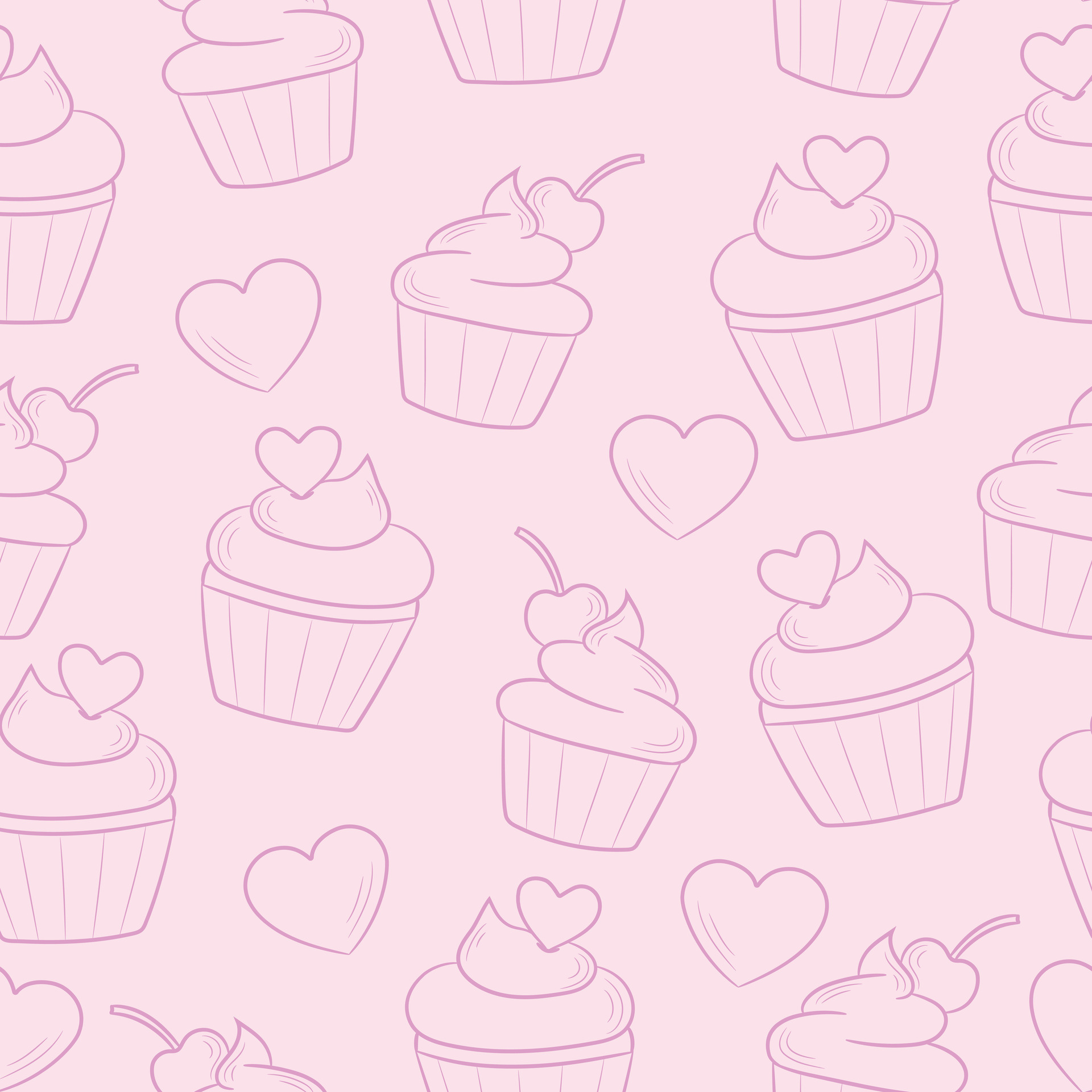 Cute Cupcake Line Art Pastel Pink Pattern Seamless Repeating Background 25401917 Vector Art At