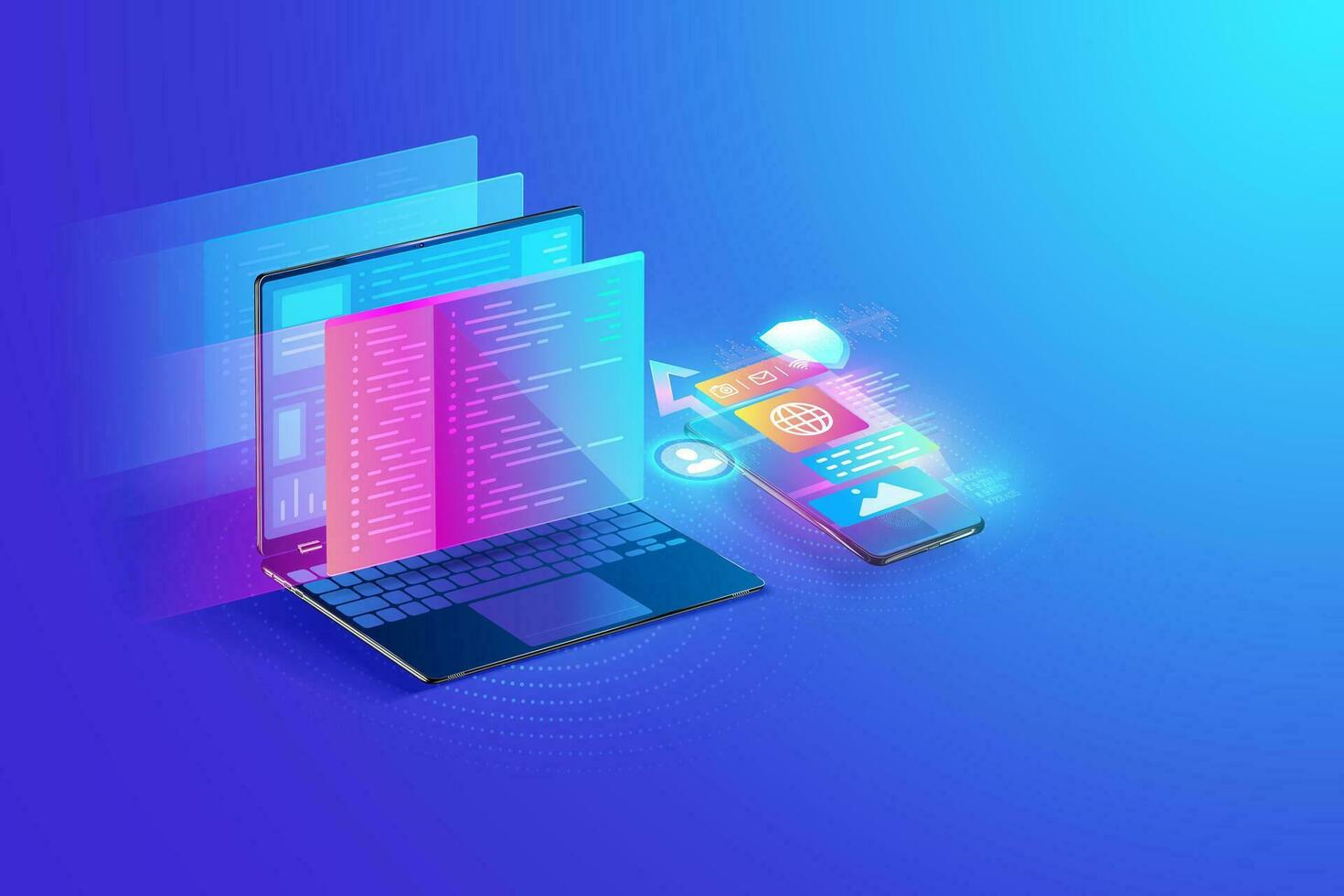 Web Development Application Design Coding And Programming On Laptop And Smartphone Concept