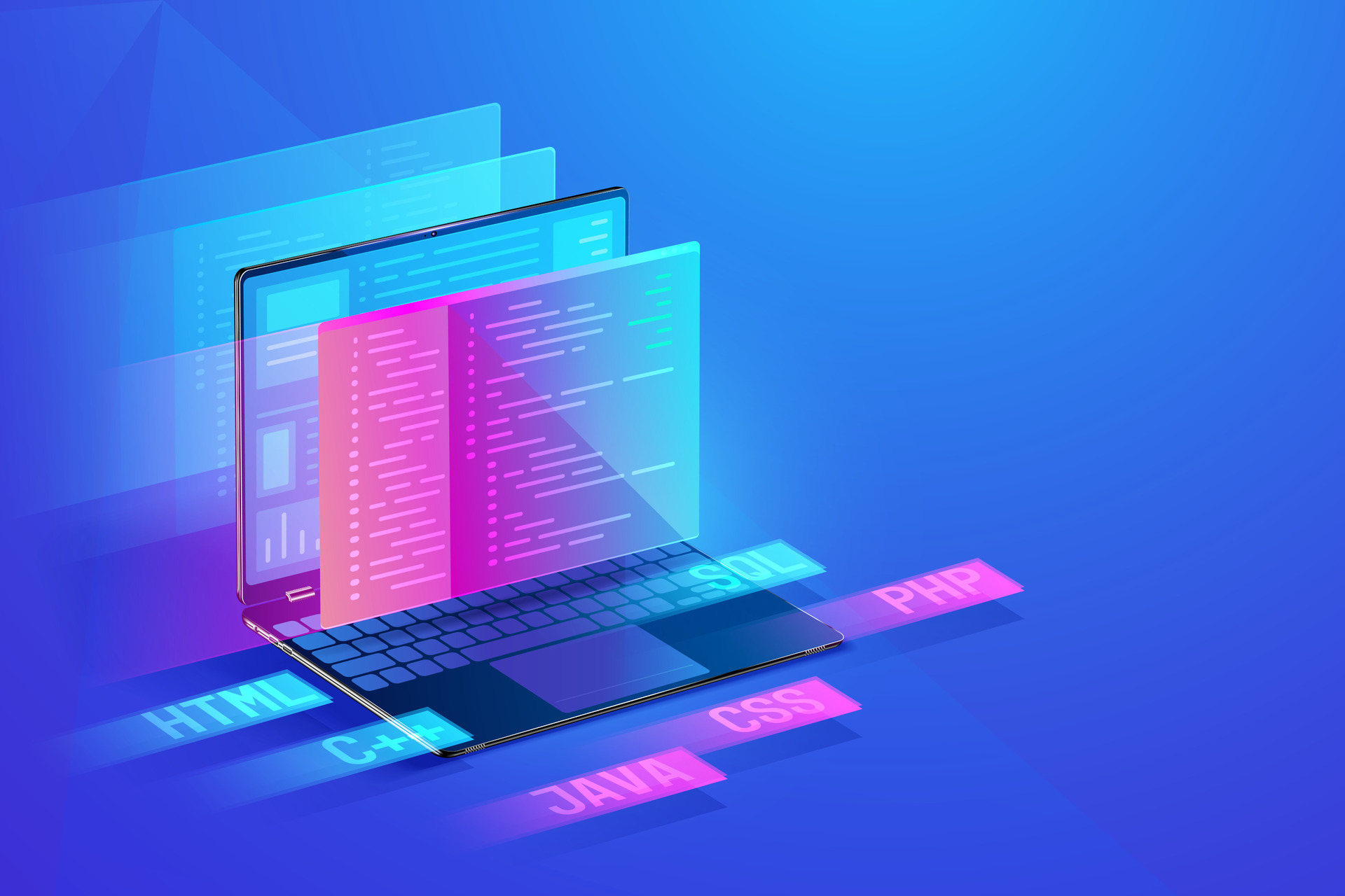 Software Development Application Design Coding And Programming On Computer Laptop Concept With