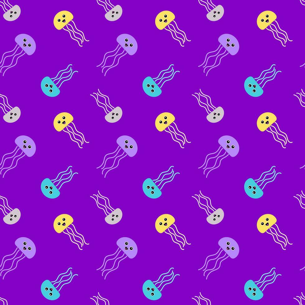 Jellyfish seamless colorful pattern. Purple background. Vector design ... Jellyfish seamless colorful pattern. Purple background. Vector design ...