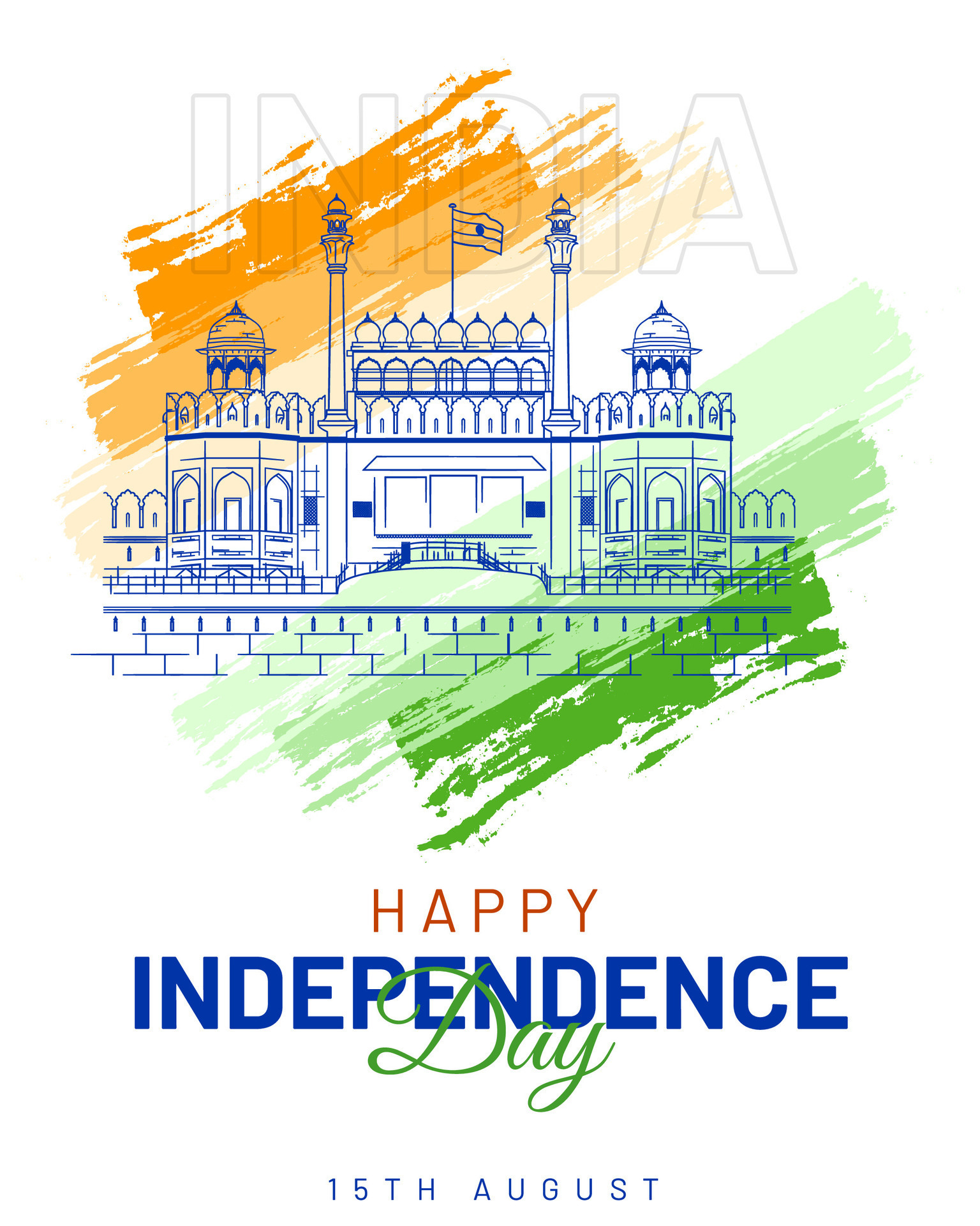 15th august indian independence day social media post design with red fort illustration, red ...