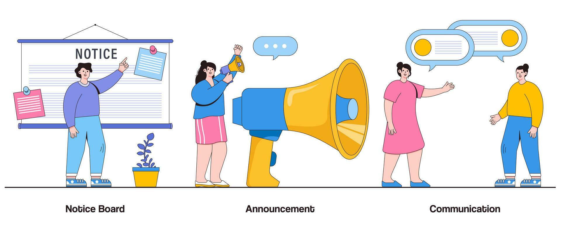 Notice Board, Announcement, Communication Concept with Character ...