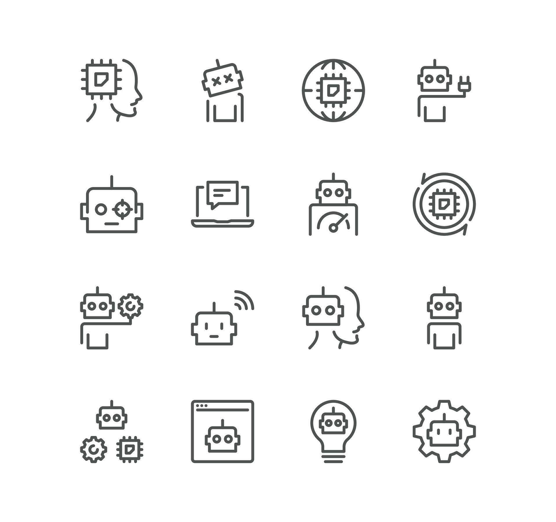 Set of artificial intelligence related icons, algorithm, self learning ...
