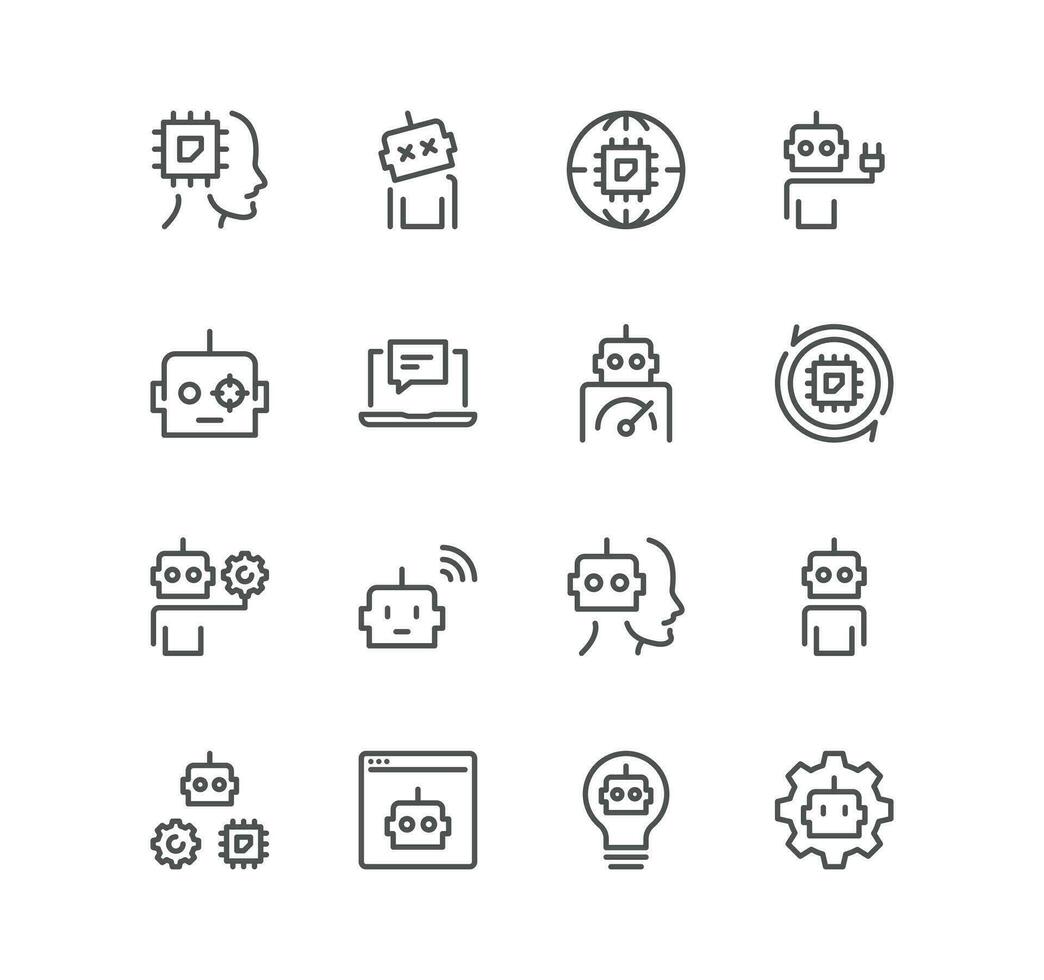 Set of artificial intelligence related icons, algorithm, self learning ...