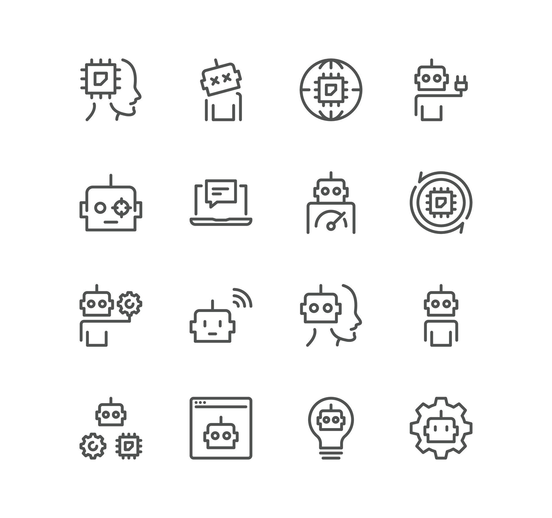 Set Of Artificial Intelligence Related Icons Algorithm Self Learning Face Recognition And 3227