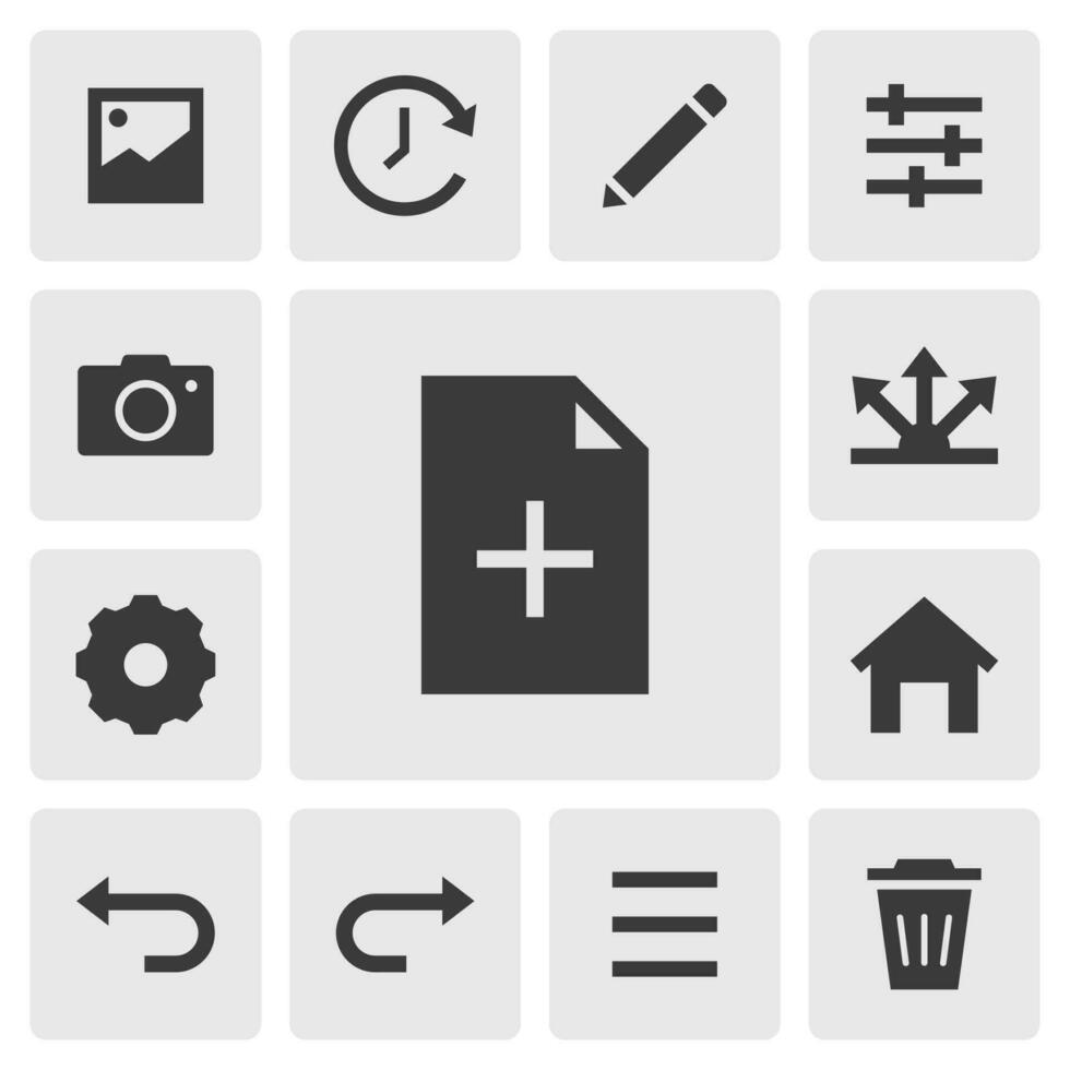 New file icon vector design. Simple set of smart phone app icons silhouette, solid black icon ...