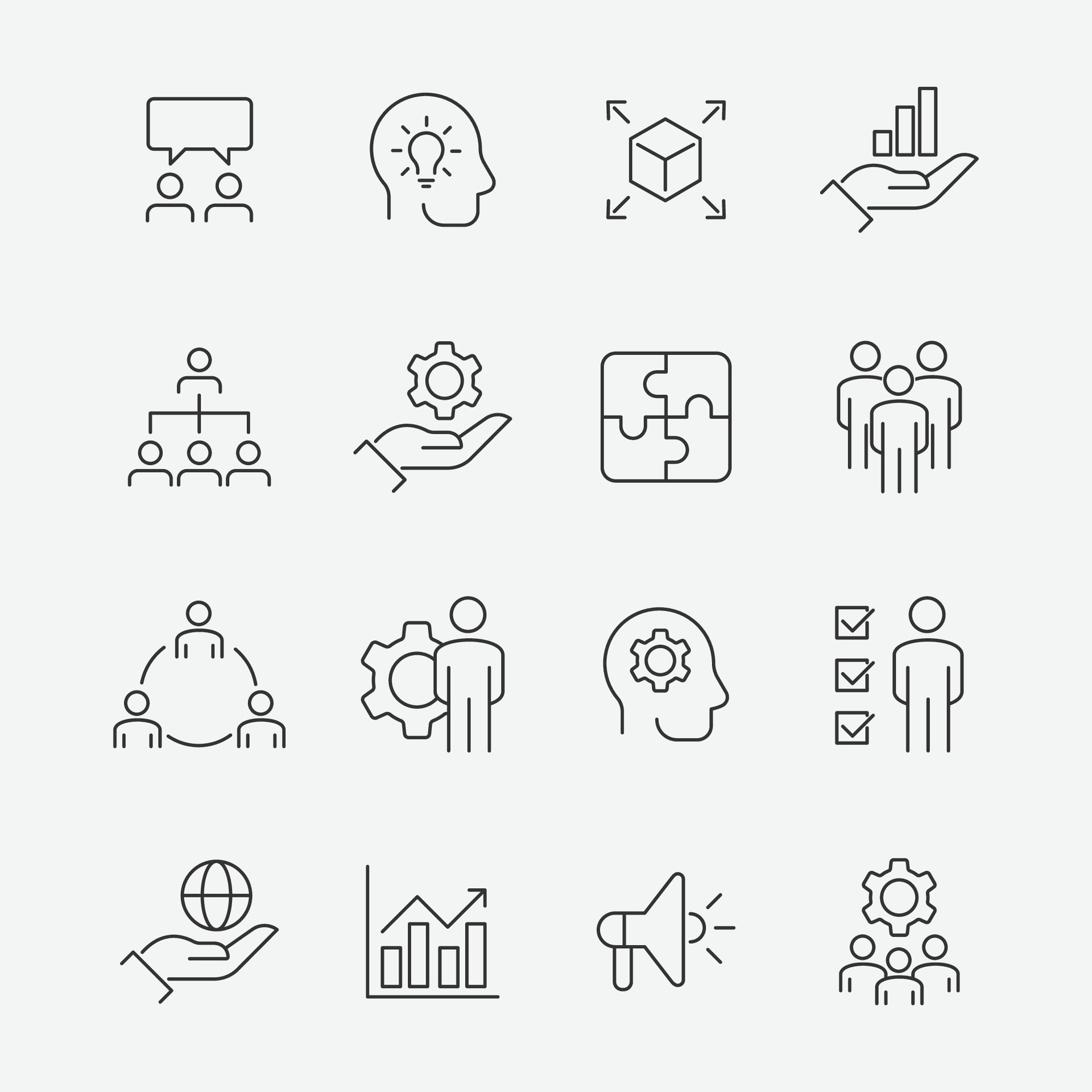 Vector set of linear icons related to business process, team work and ...