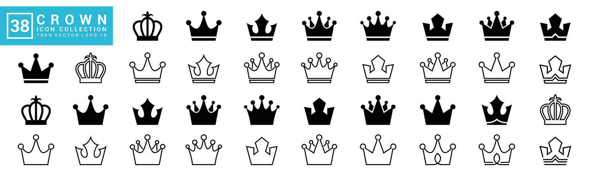 Collection Of Icons Crown King Queen Royal Kingdom Editable And