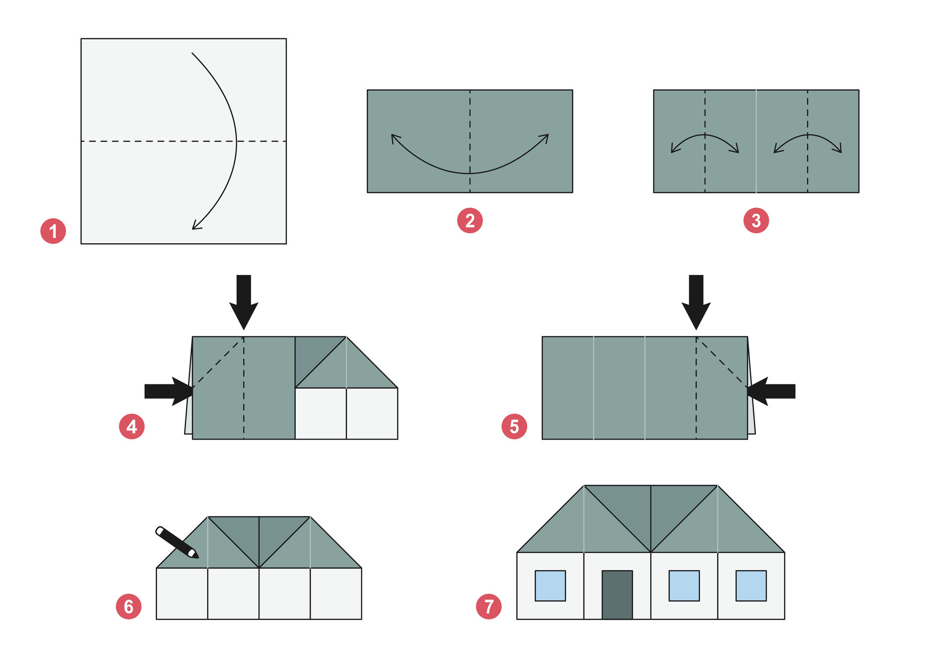 Small House origami scheme tutorial moving model. Origami for kids ... Small House origami scheme tutorial moving model. Origami for kids ...