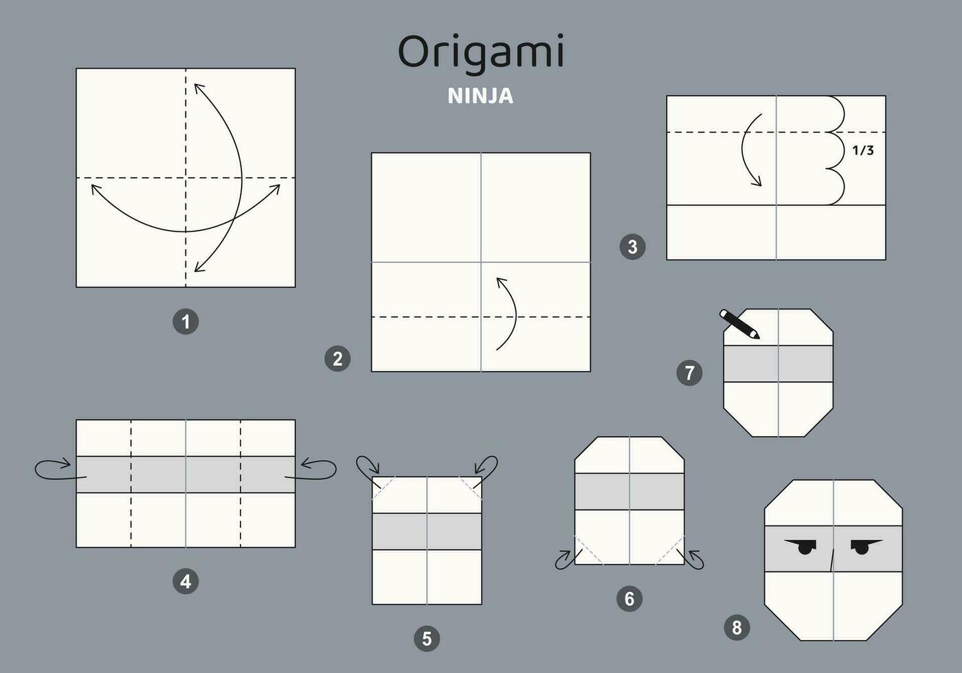 Ninja origami scheme tutorial moving model on grey backdrop. Origami ... Ninja origami scheme tutorial moving model on grey backdrop. Origami ...