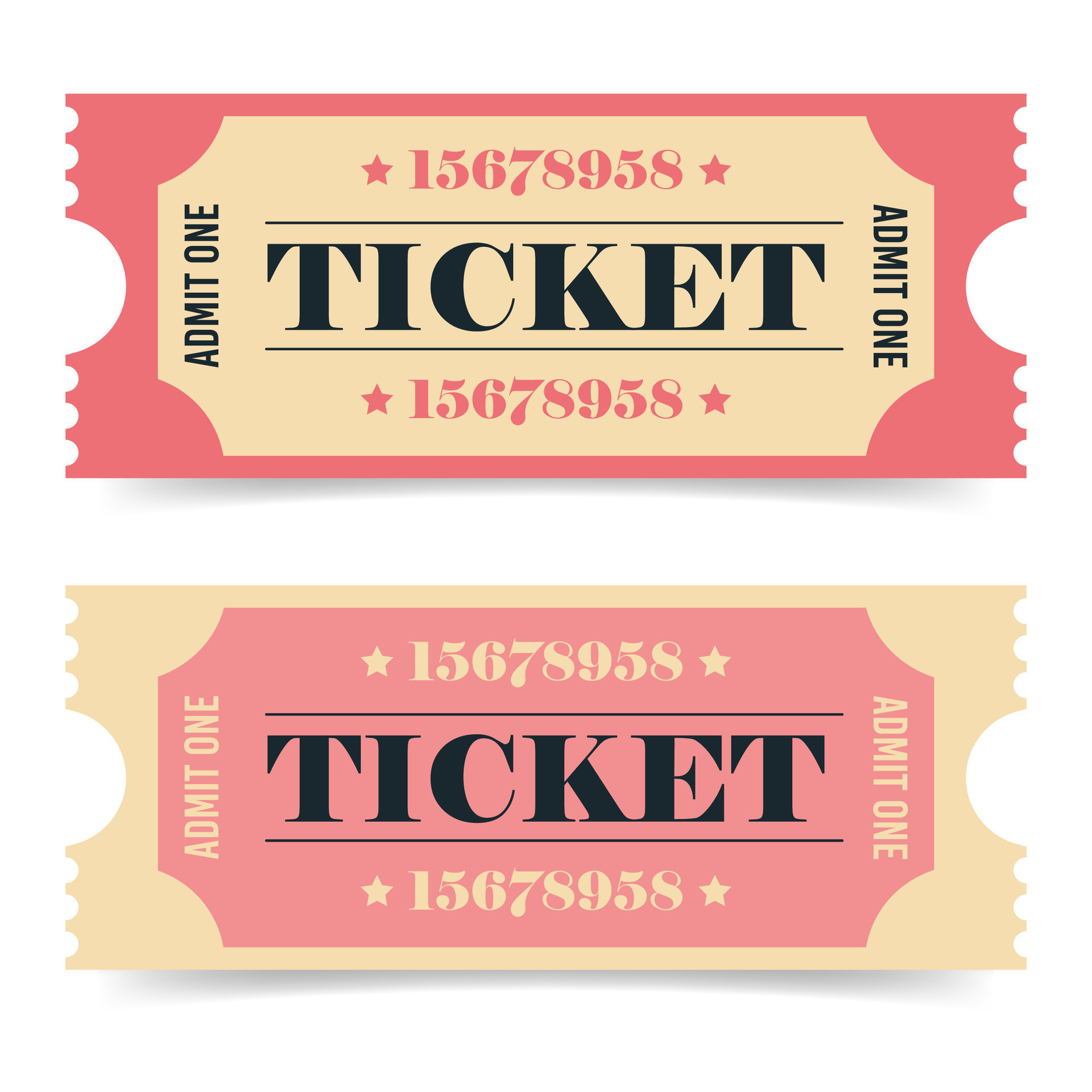 Vintage tickets pink, beige colors set. Retro party invitation card design. Name festival coupon ...