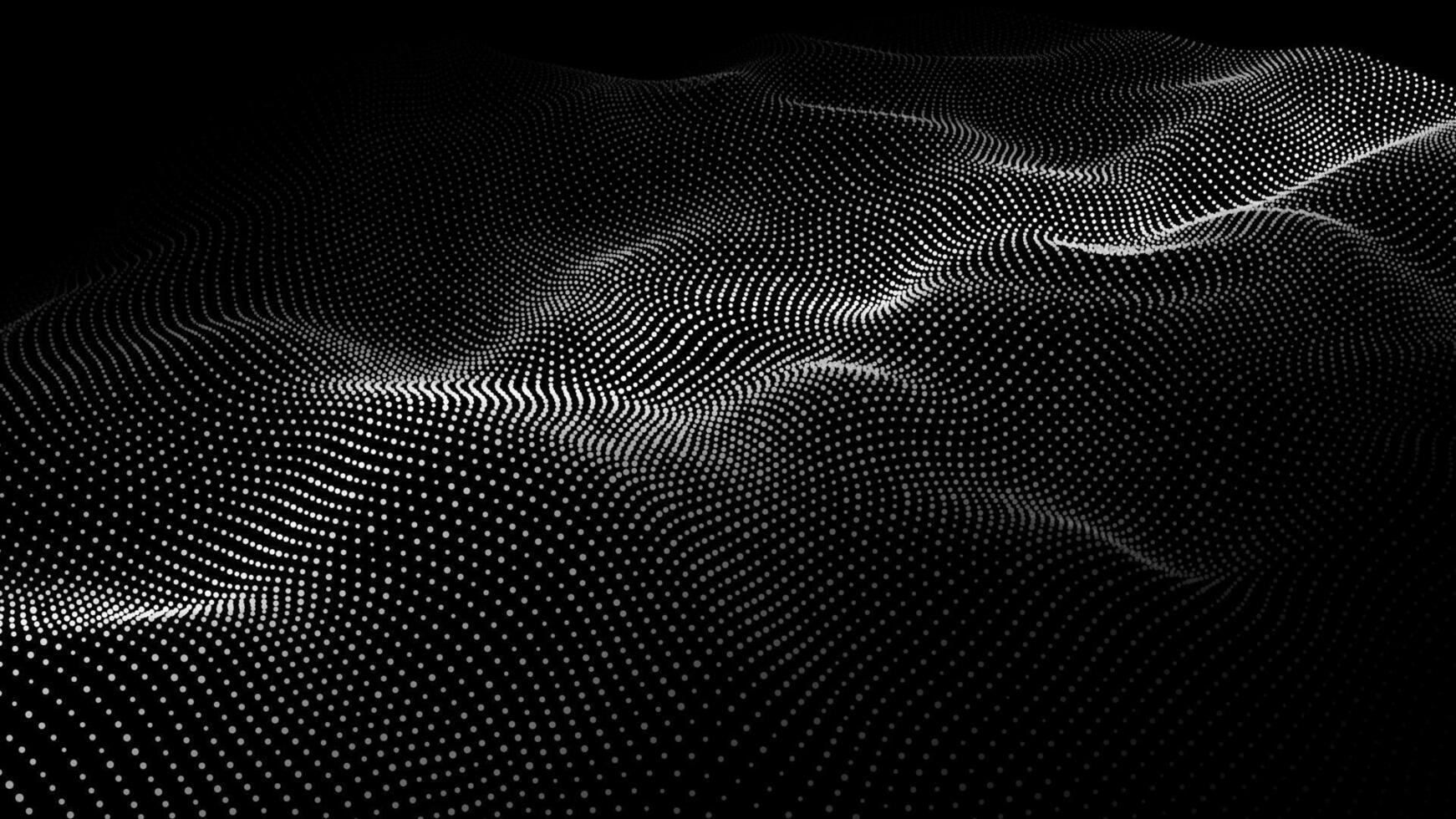 A wave of particles. Abstract dark background with dynamic wave. The concept of technological ...