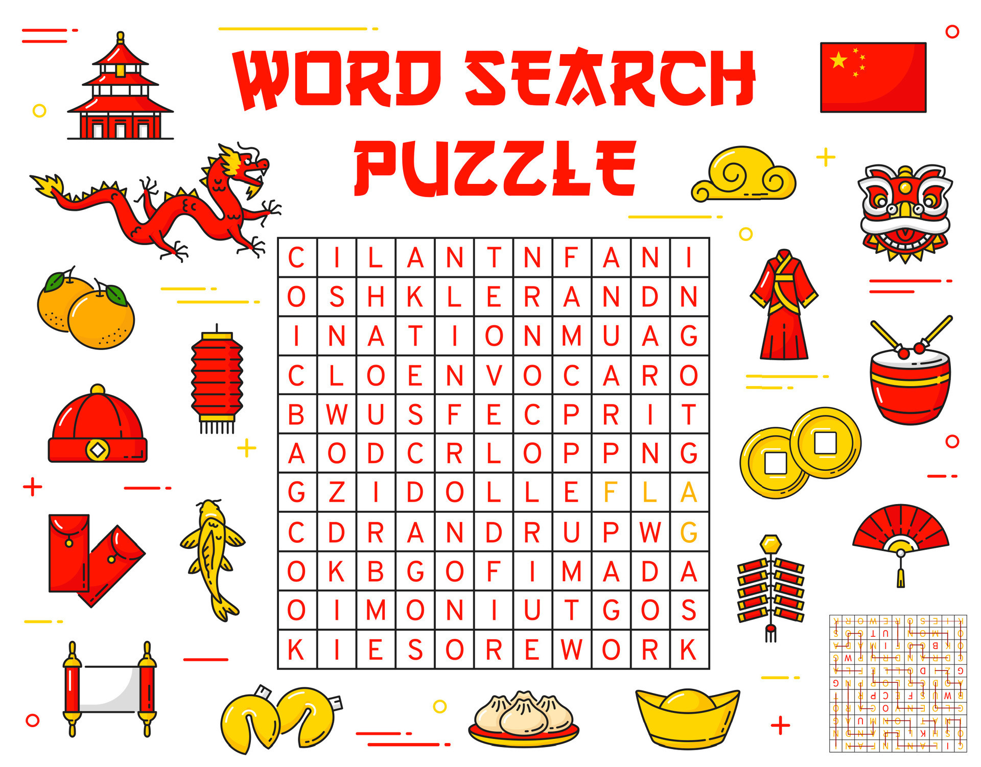 Chinese holidays items word puzzle game worksheet 25431471 Vector Art ...