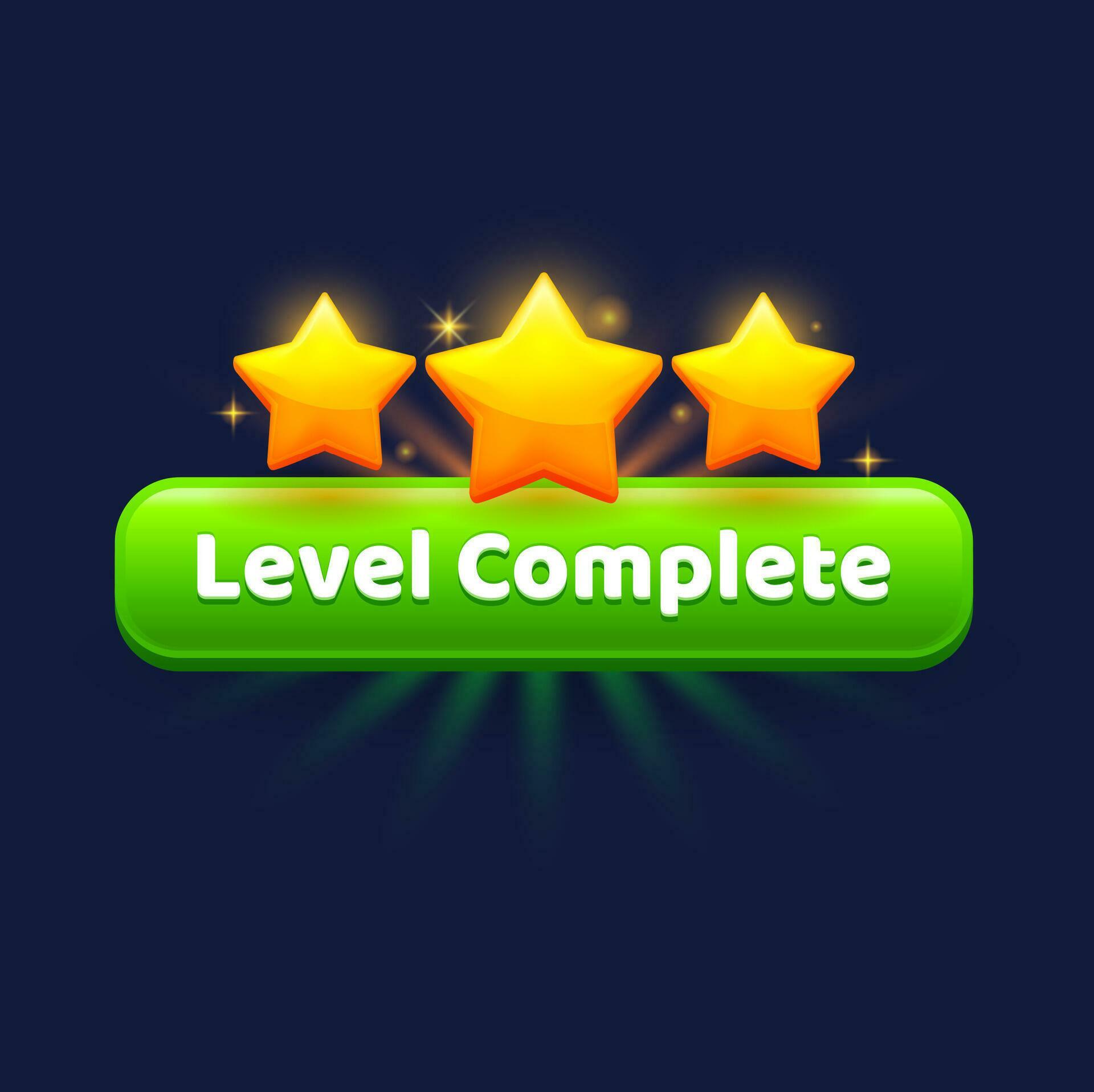 Game level complete badge, GUI golden stars reward 25431863 Vector Art at Vecteezy
