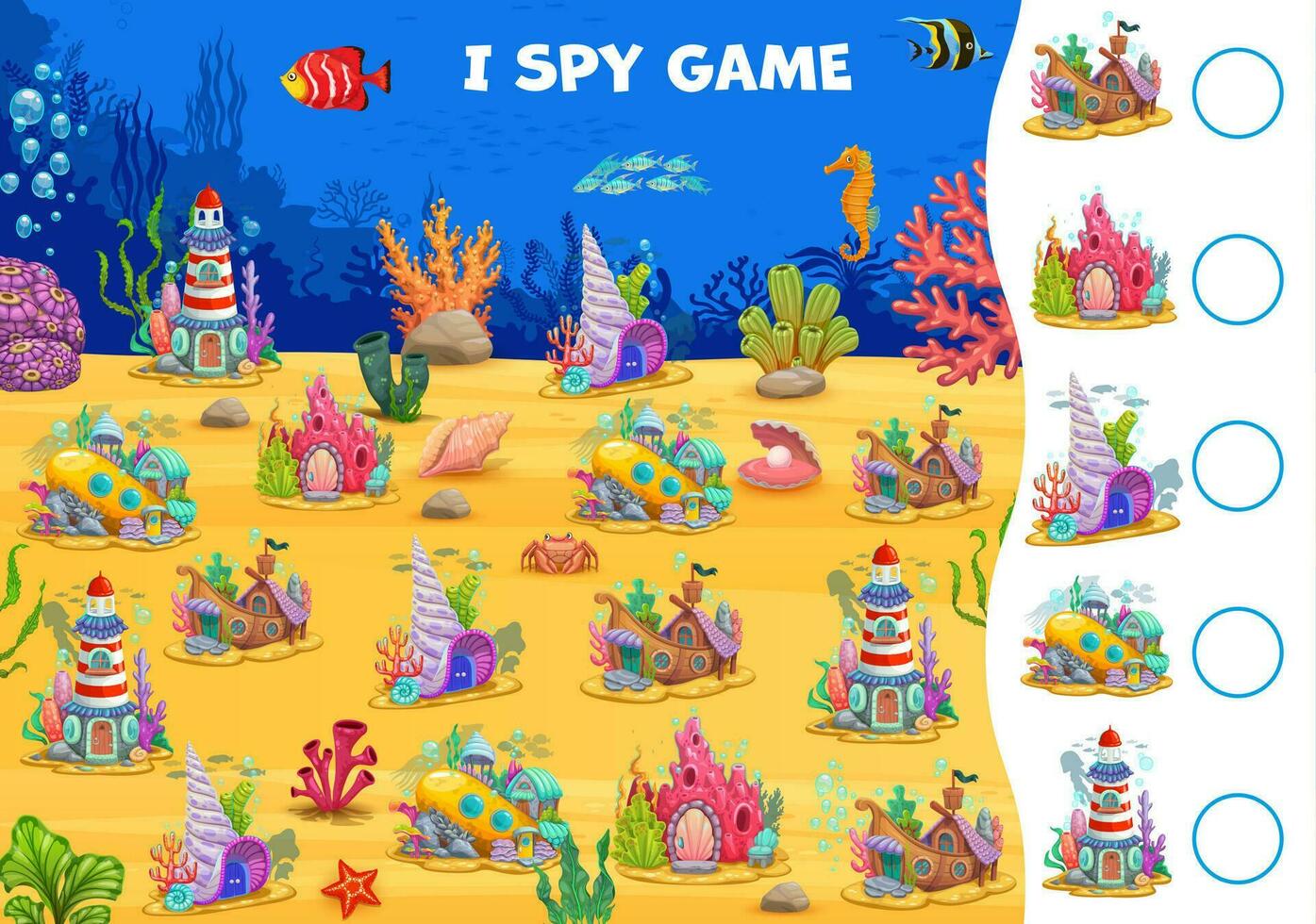 I spy game fairytale underwater town houses in sea 25432743 Vector Art at Vecteezy