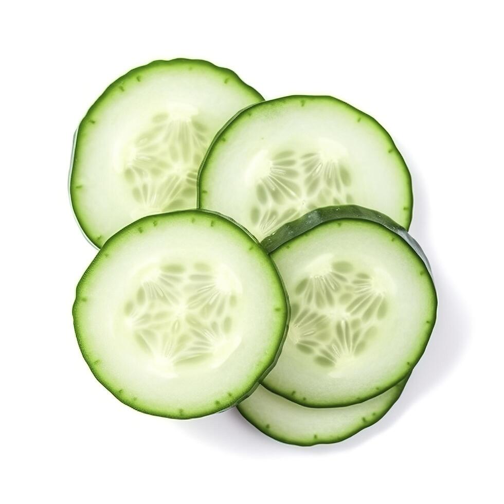 Sliced cucumber isolated on white background with clipping path and full depth of field, Top ...