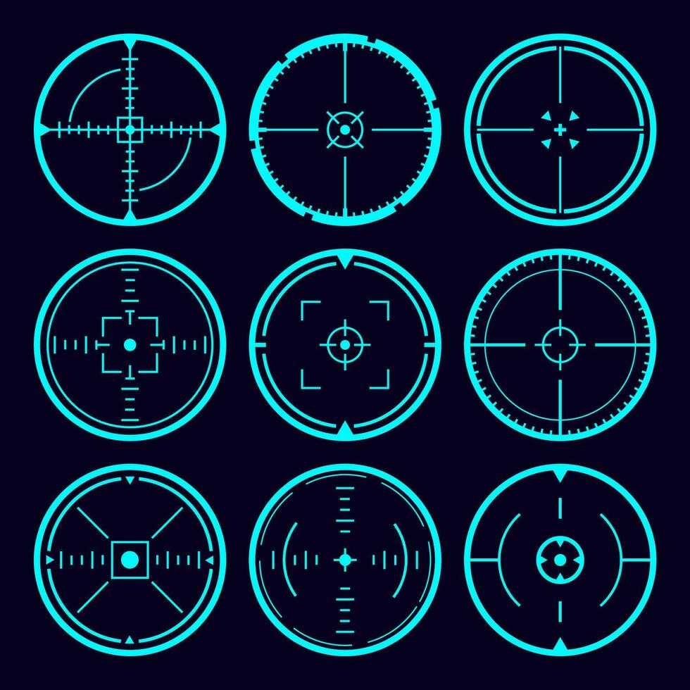 Vector HUD aim focus sniper. Futuristic circle target frame. UI interface sci-fi focus hologram ...