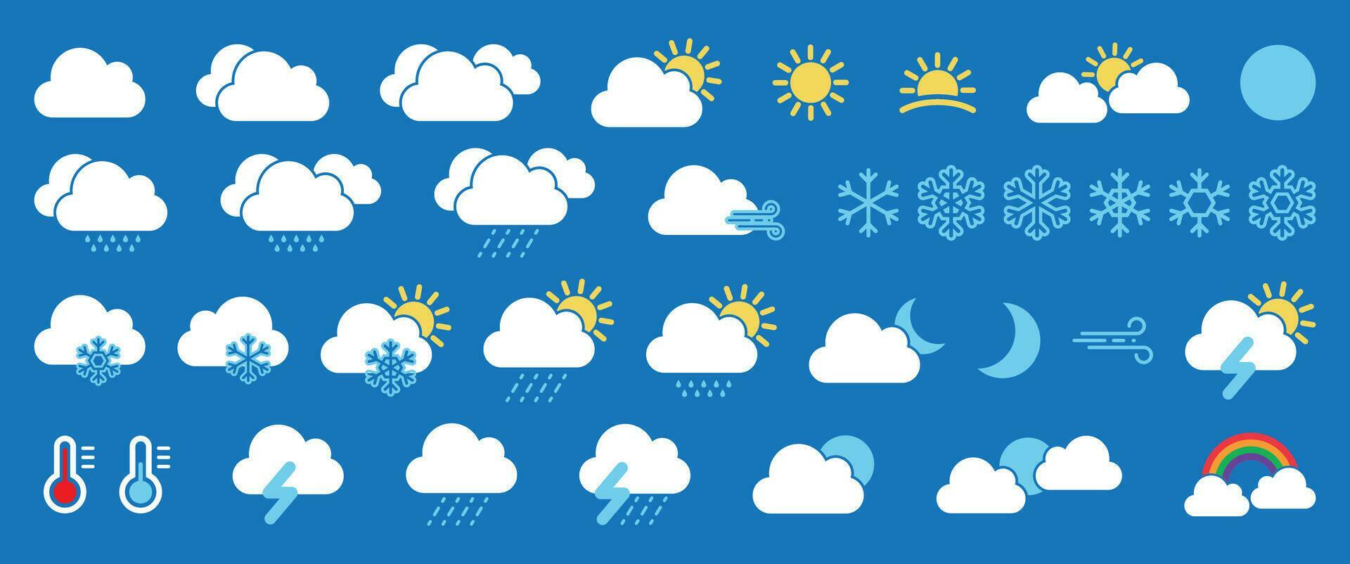 Weather forecast icon set, Weather flat icons collection. Meteorology ...