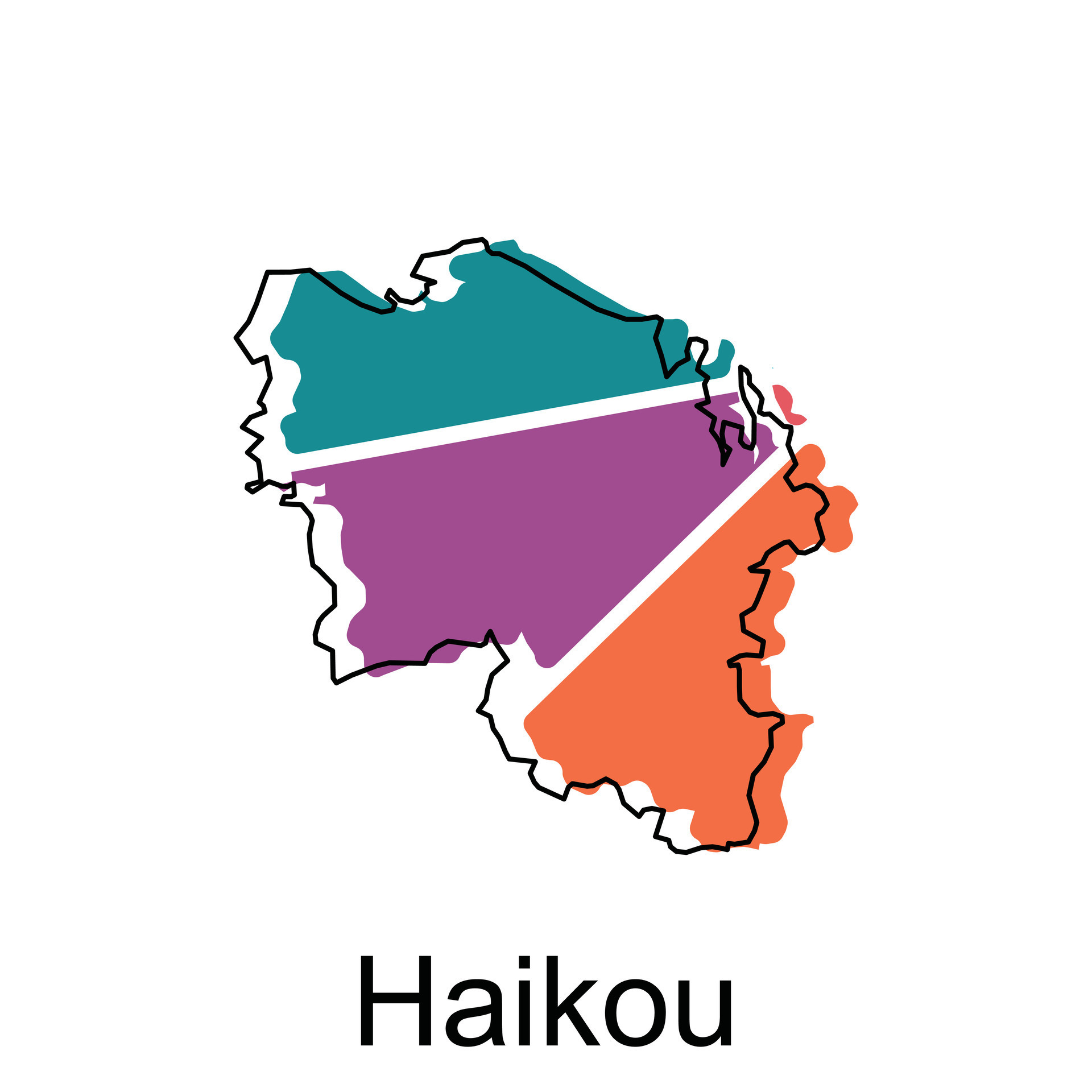 Map of Haikou High Quality is a province of China map, black and white detailed outline regions ...