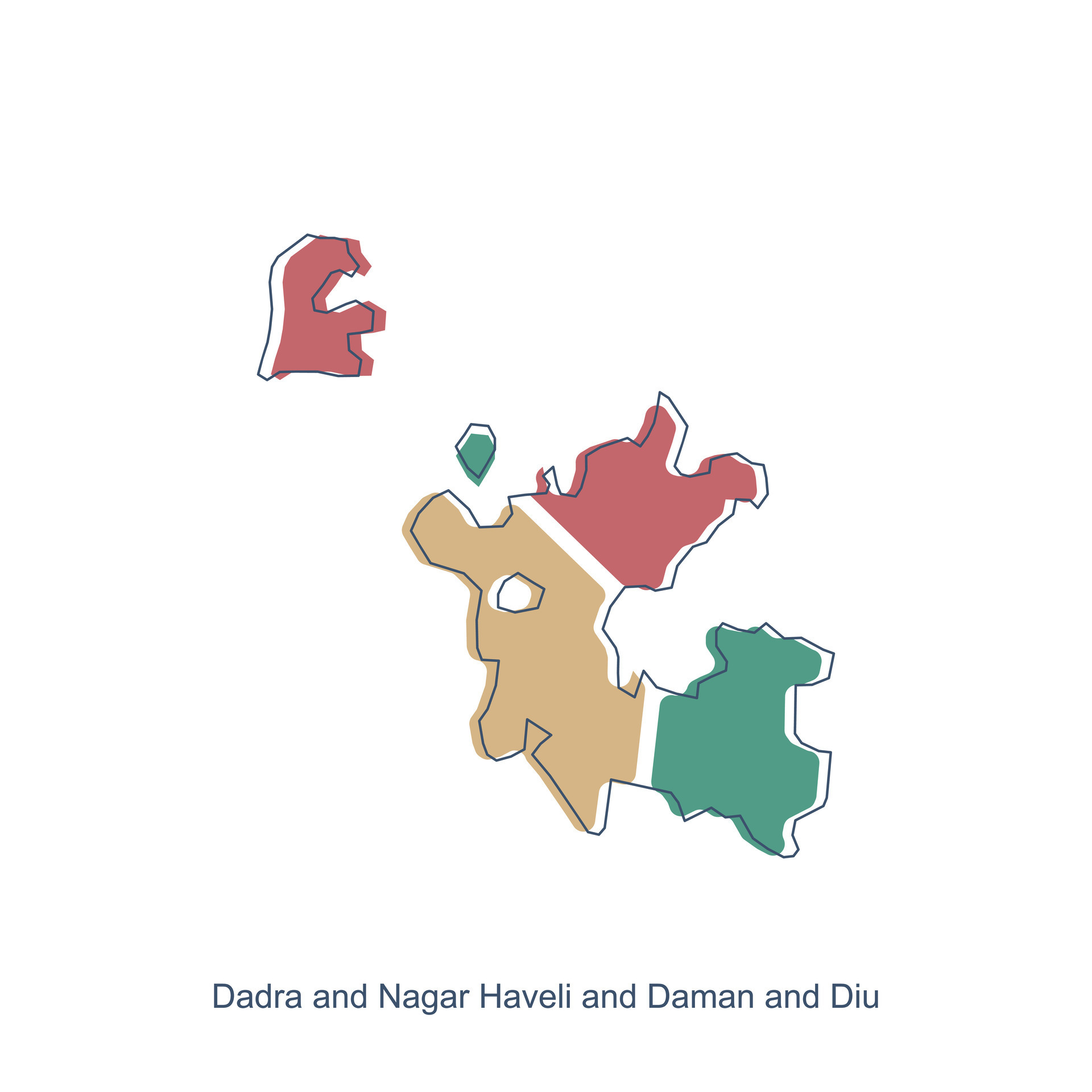 Map Of Dadra And Nagar Haveli And Daman And Diu Illustration Design With Black Outline On White