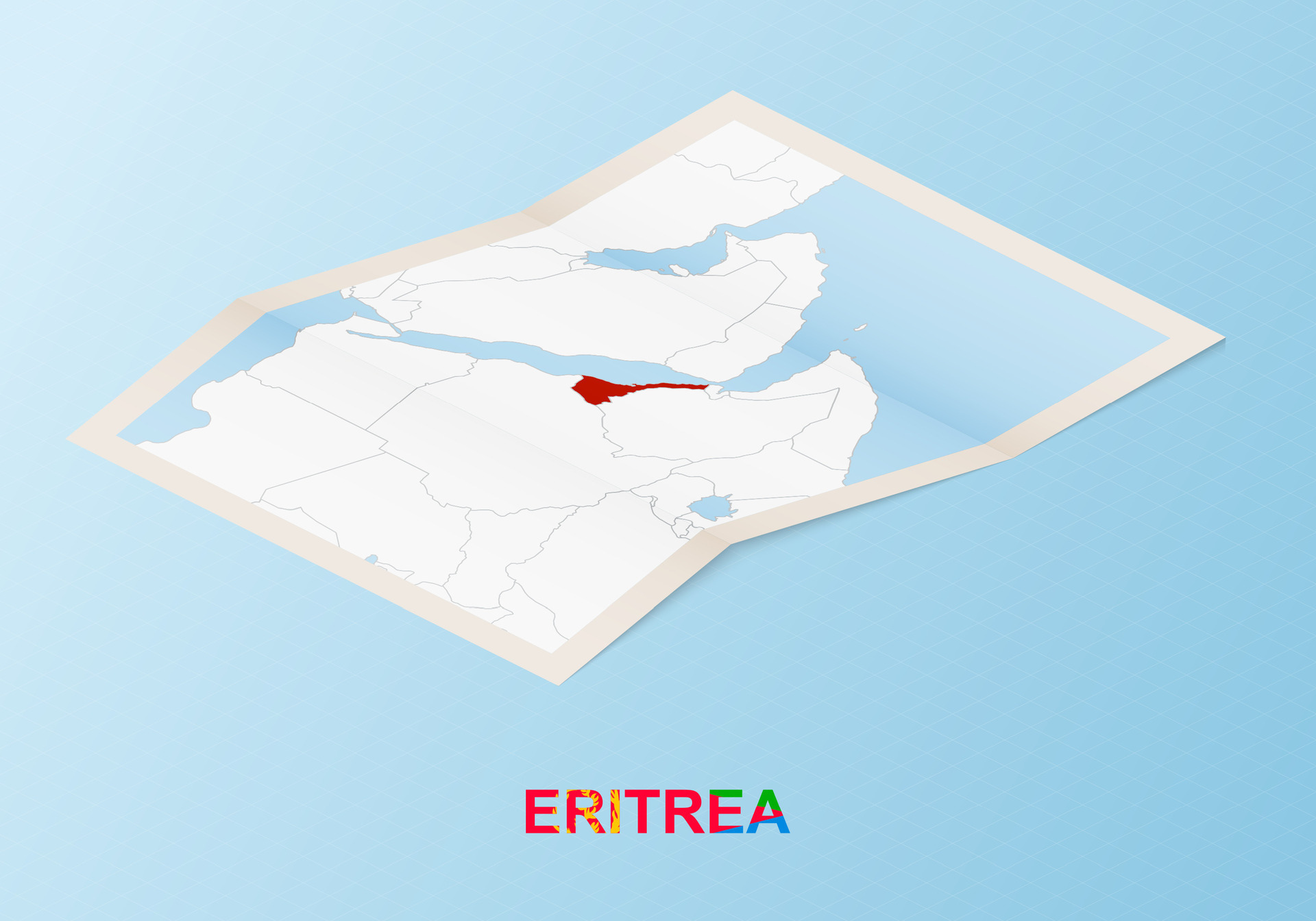 Folded paper map of Eritrea with neighboring countries in isometric style. 25438577 Vector Art ...