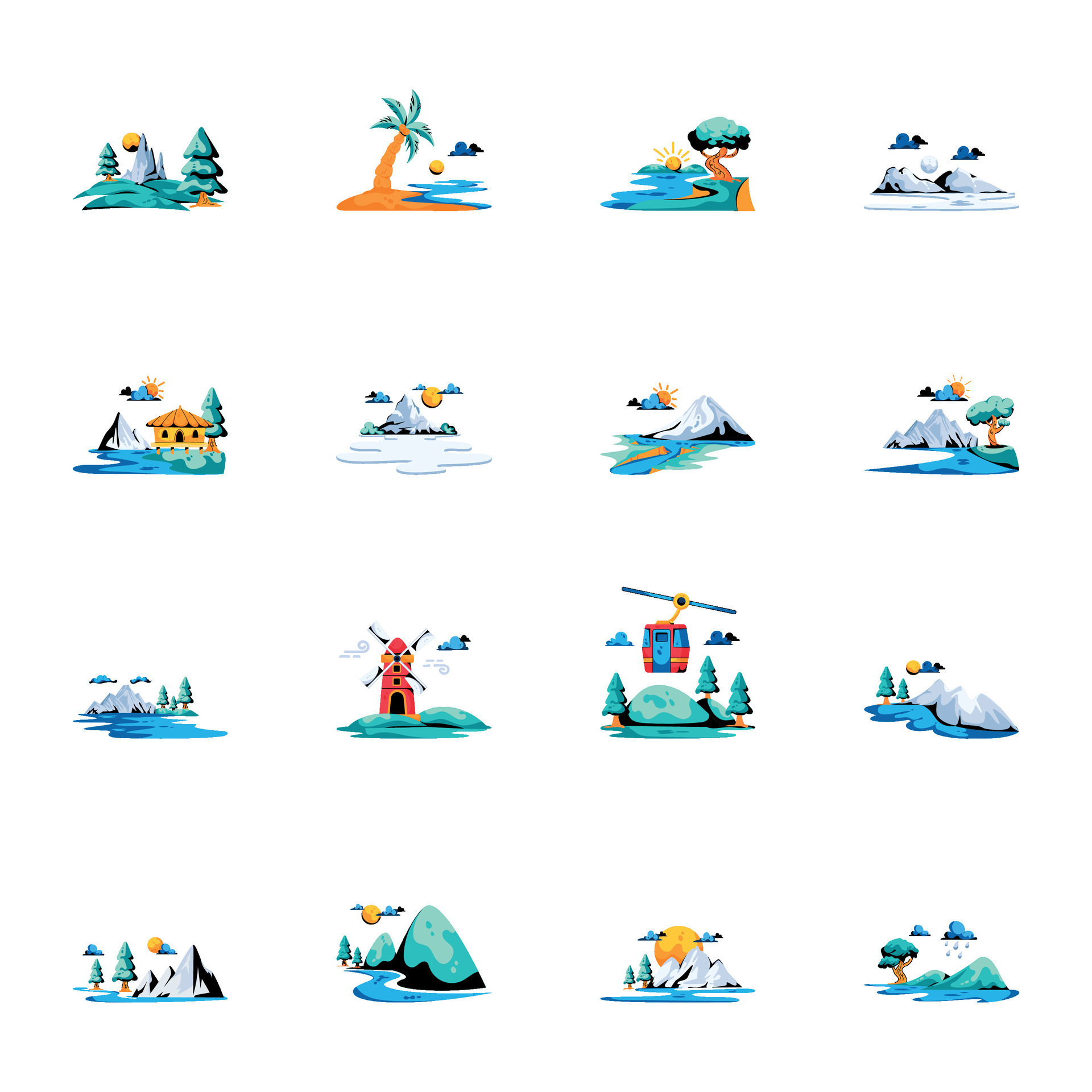 Bundle of Nature Landscapes Flat Icons 25439688 Vector Art at Vecteezy