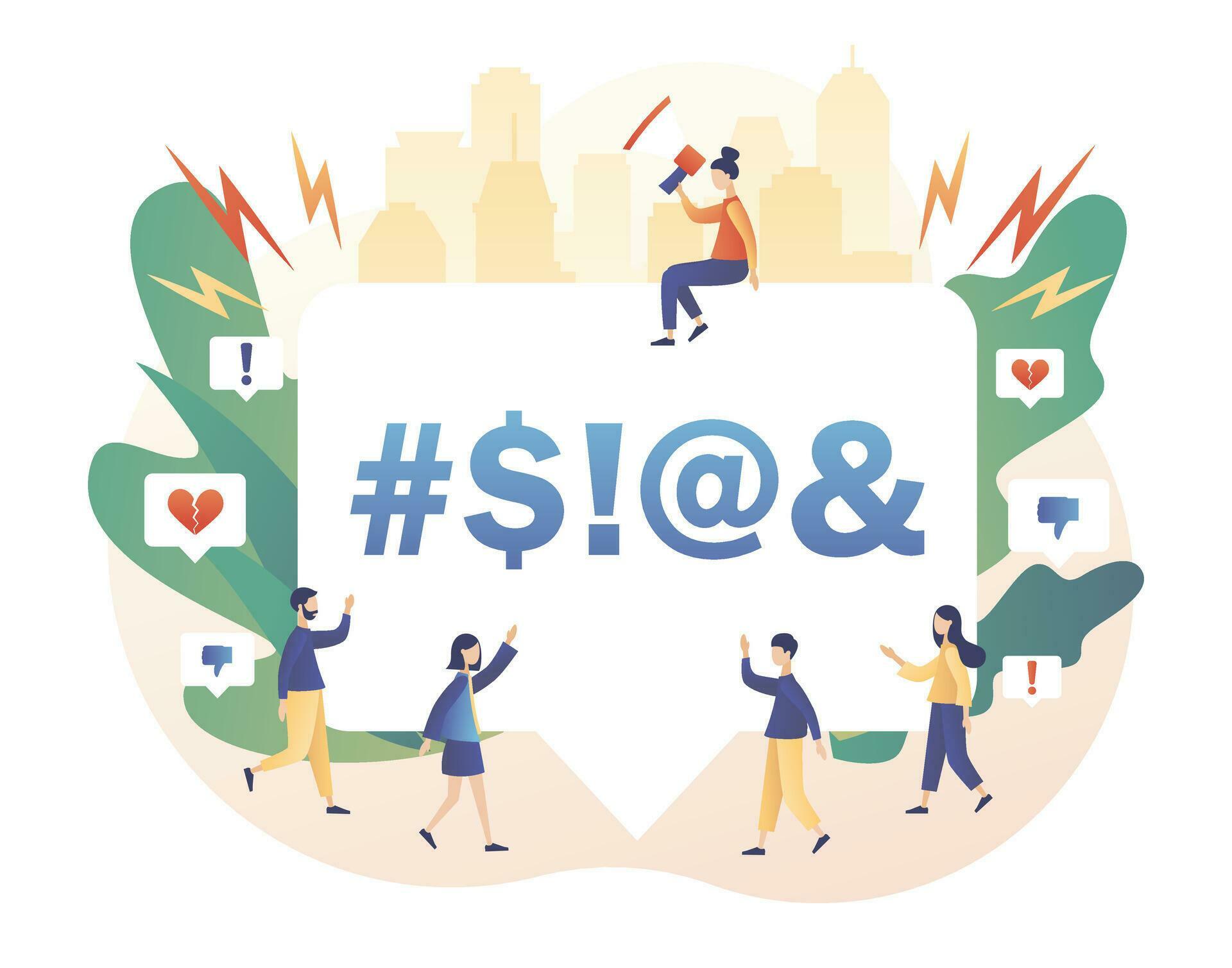 Cyberbullying. Haters online. Tiny people put dislikes and write negative comments. Bullying ...