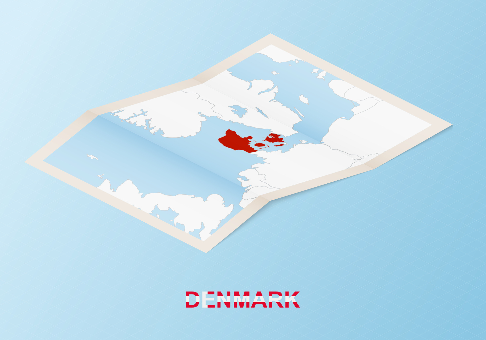 Folded paper map of Denmark with neighboring countries in isometric style. 25443209 Vector Art ...