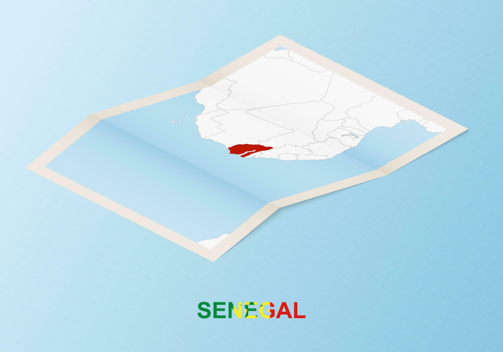 Folded paper map of Senegal with neighboring countries in isometric style. 25443311 Vector Art ...