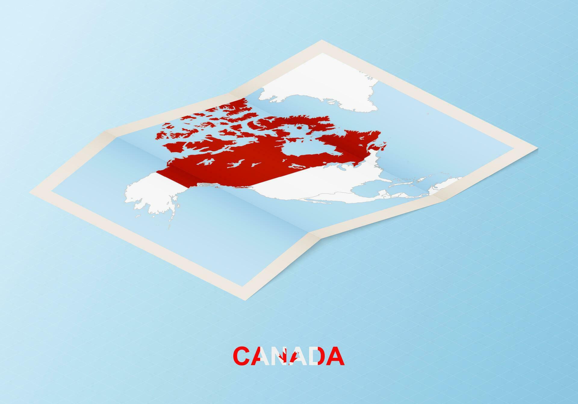 Folded paper map of Canada with neighboring countries in isometric ...