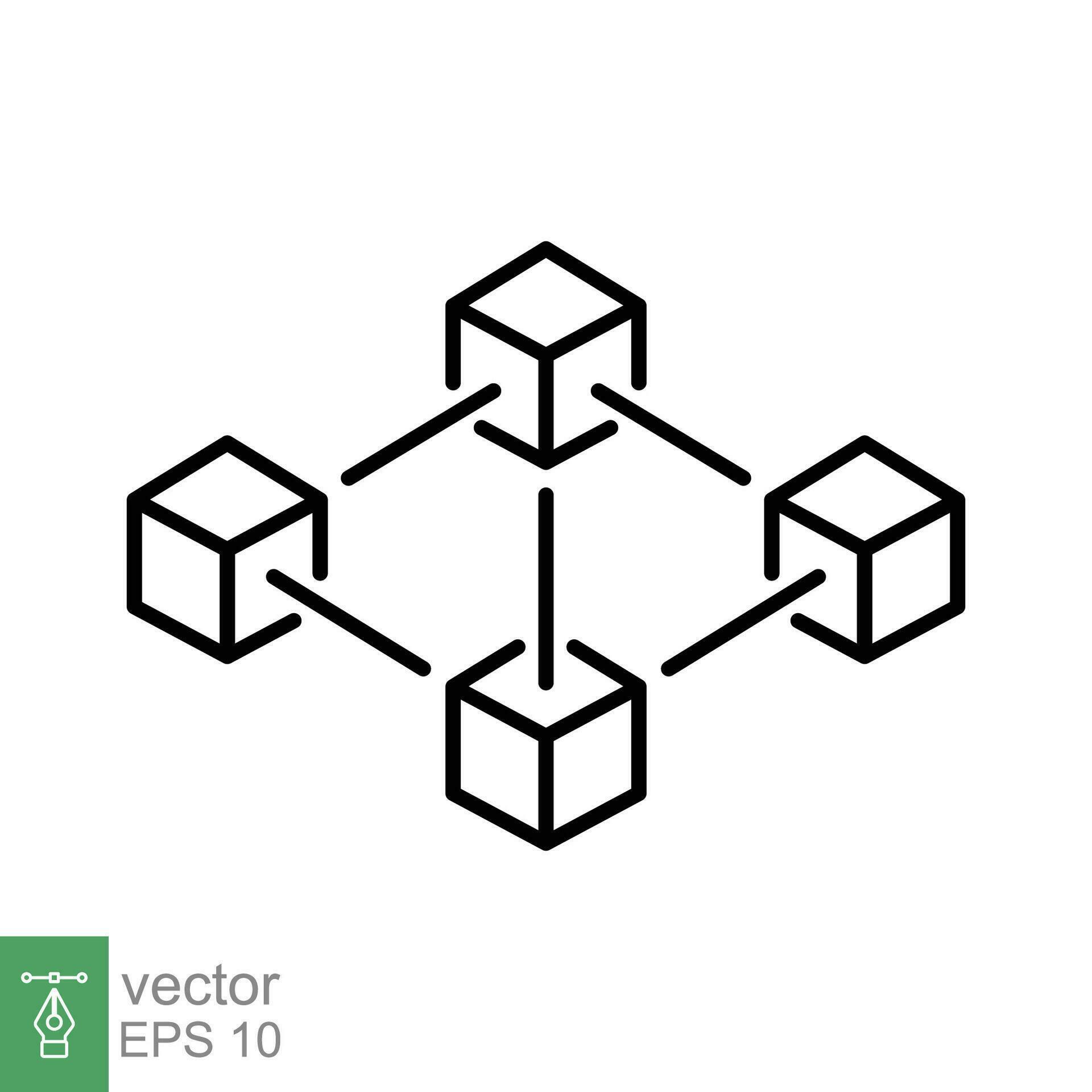 Blockchain structure icon. Simple outline style. 3d cube, square ...