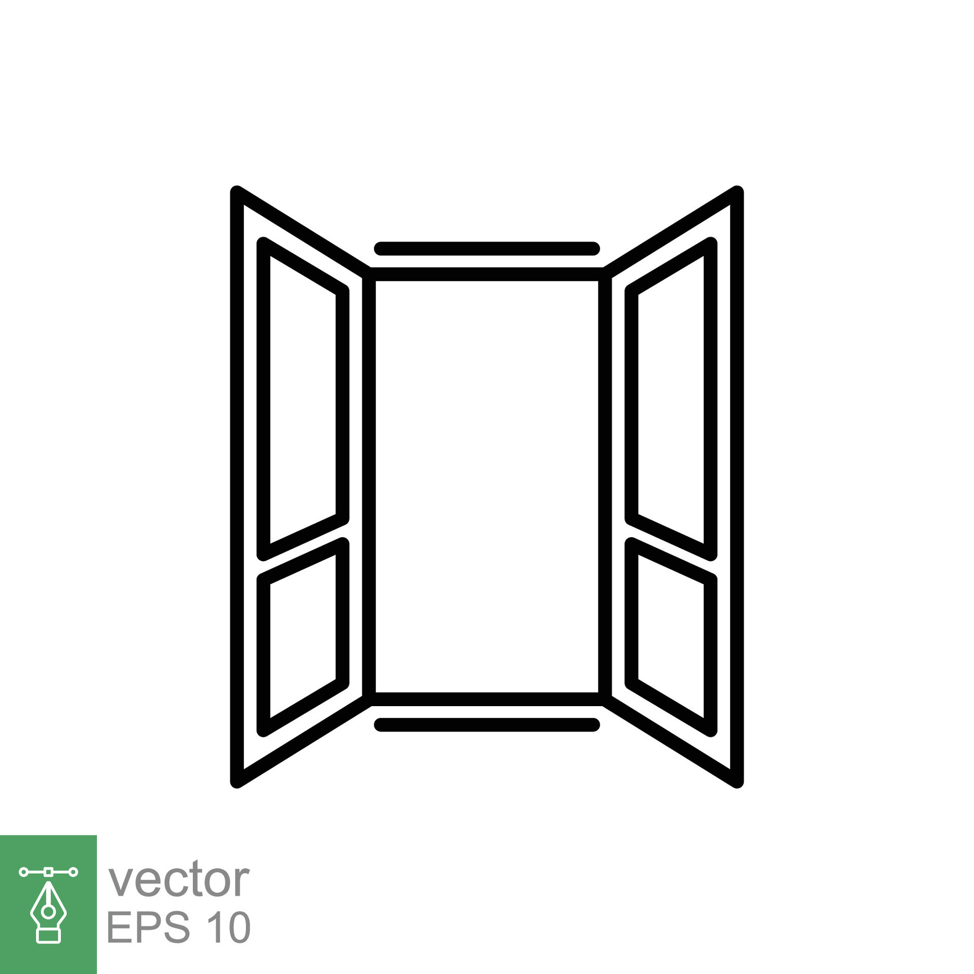 Opened window icon. Simple outline style. House, home, square frame window with glass ...