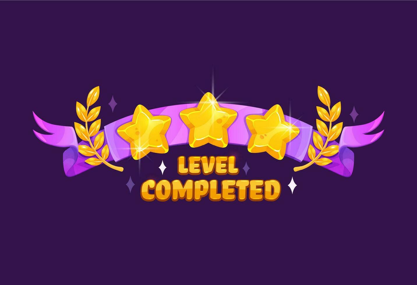 Game level complete, golden stars reward ribbon 25448759 Vector Art at Vecteezy