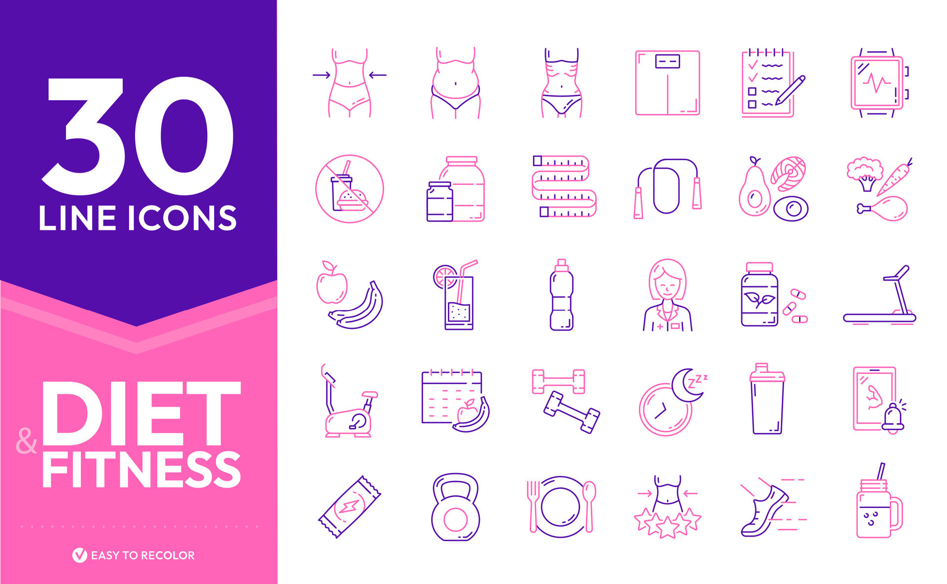 Outline icons. Diet nutrition food, fitness sport 25448784 Vector Art ...