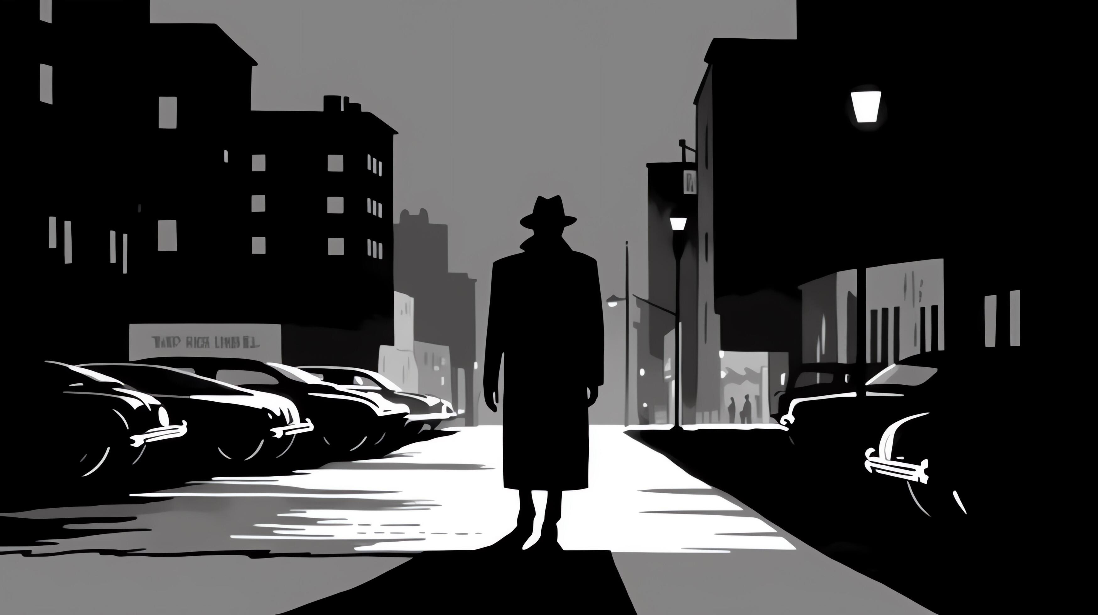 image of Picture a dark alleyway, filled with shadows and mystery. In the center, a figure ...