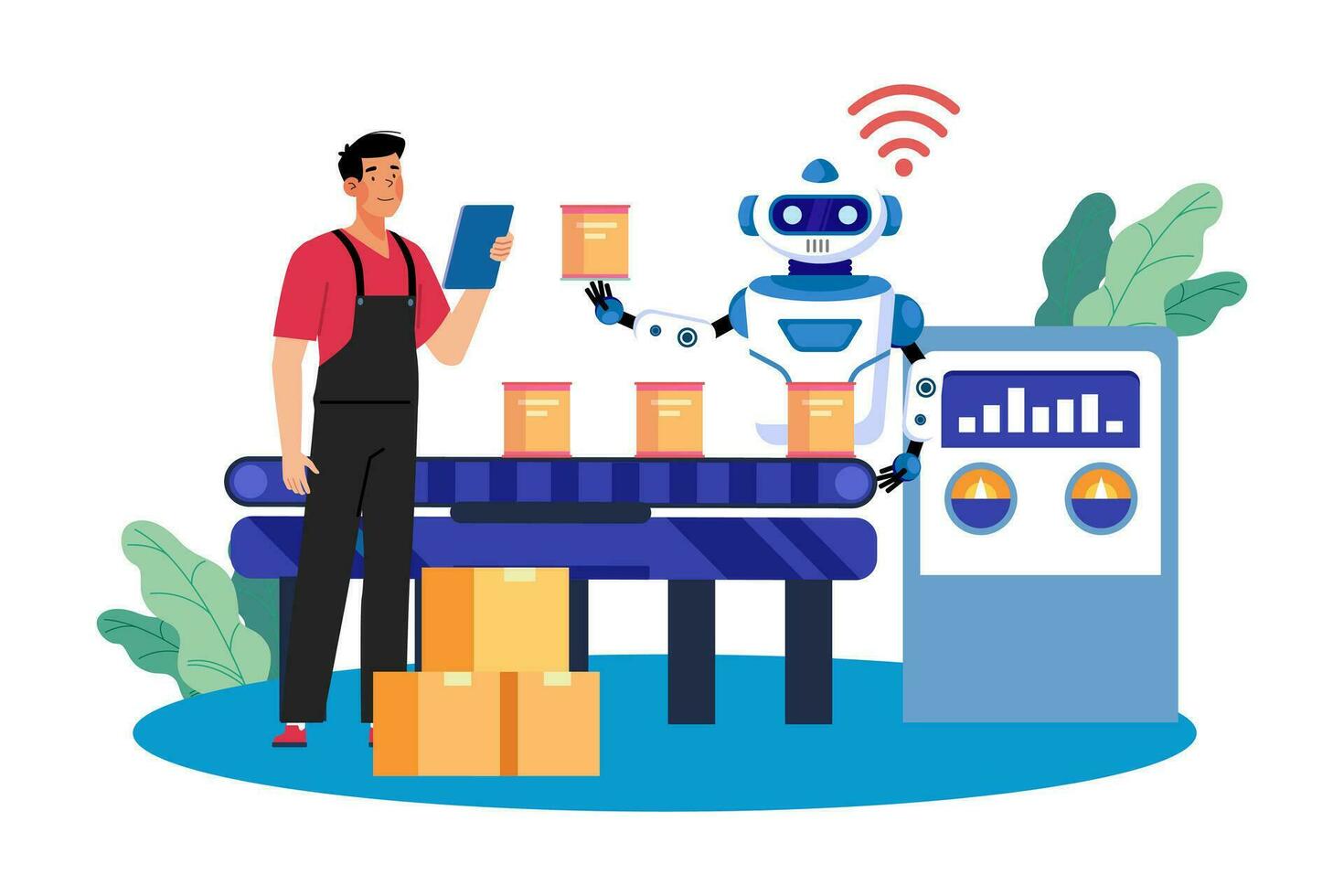 AI-powered robots automate manufacturing processes. 25452611 Vector Art at Vecteezy