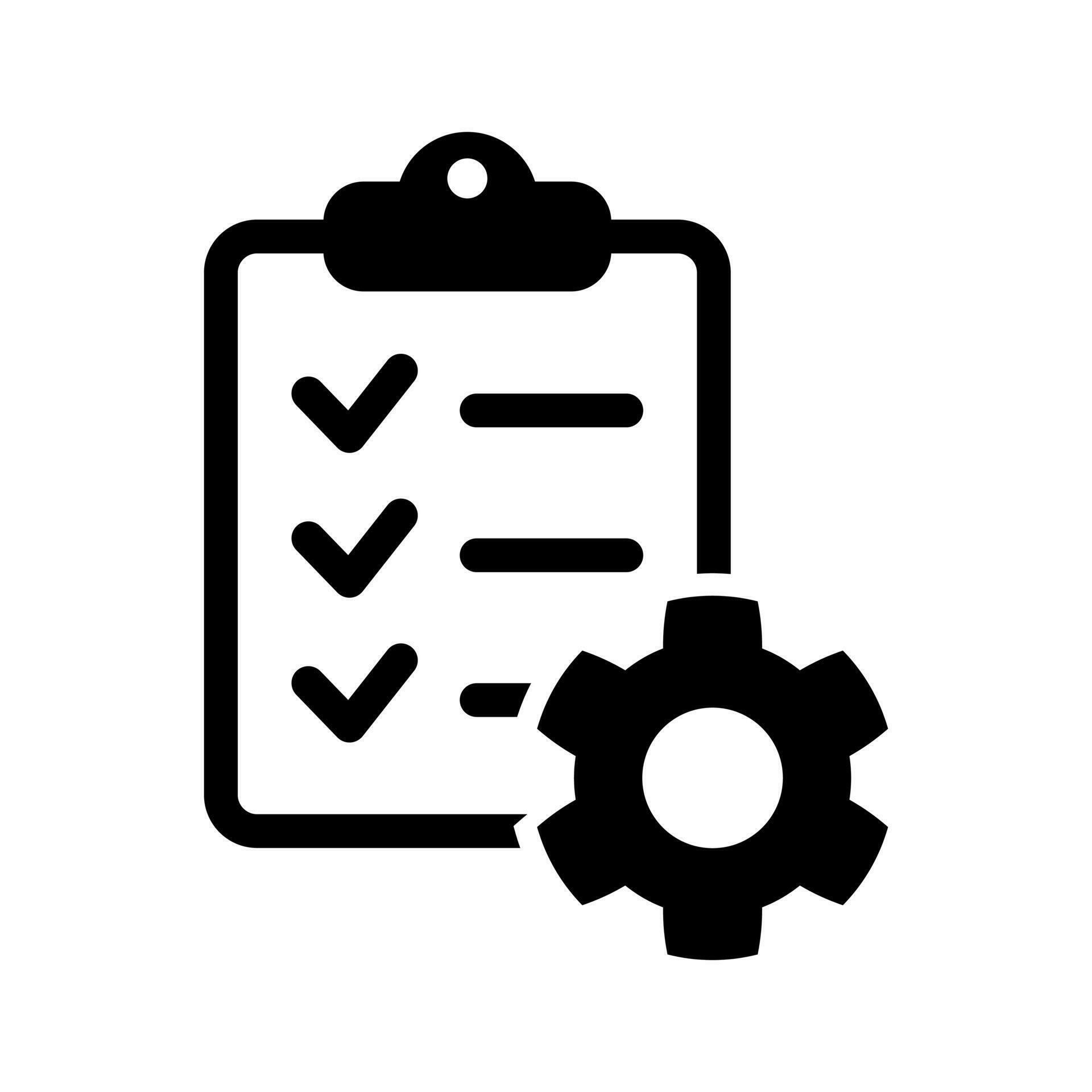 Clipboard and gear icon. Project management concept flat style ...