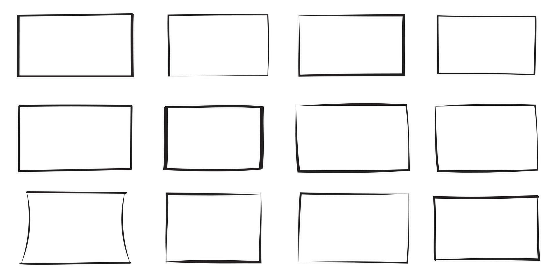 Set Of Hand Drawn Rectangle Text Box And Frames Vector Illustration