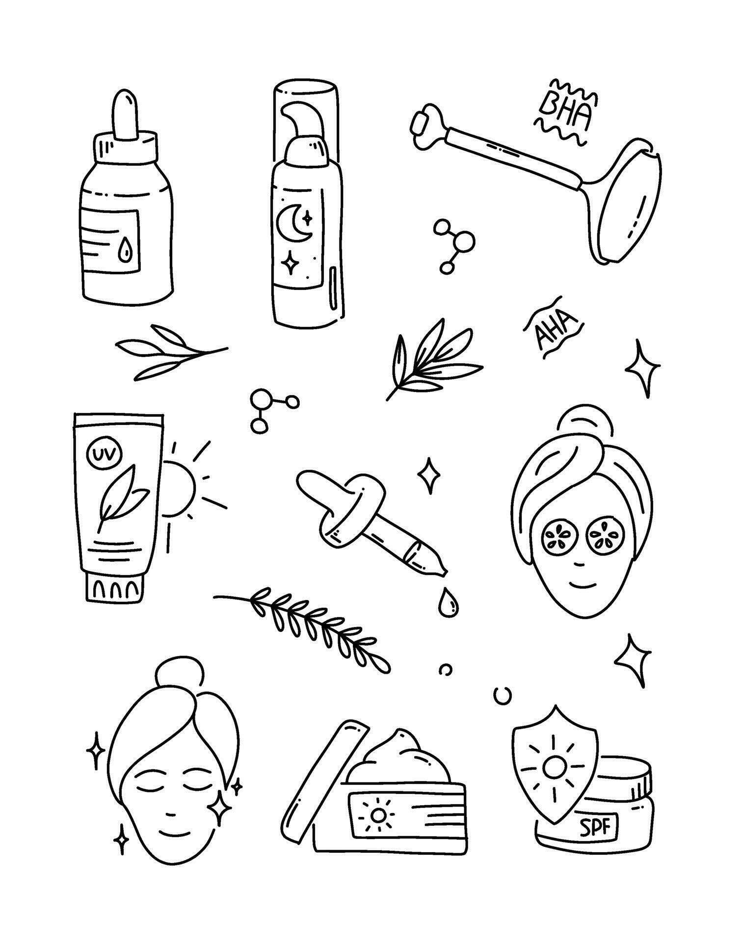 Skin Care Icons Set Hand Drawn Collection Face And Beauty Anti Aging