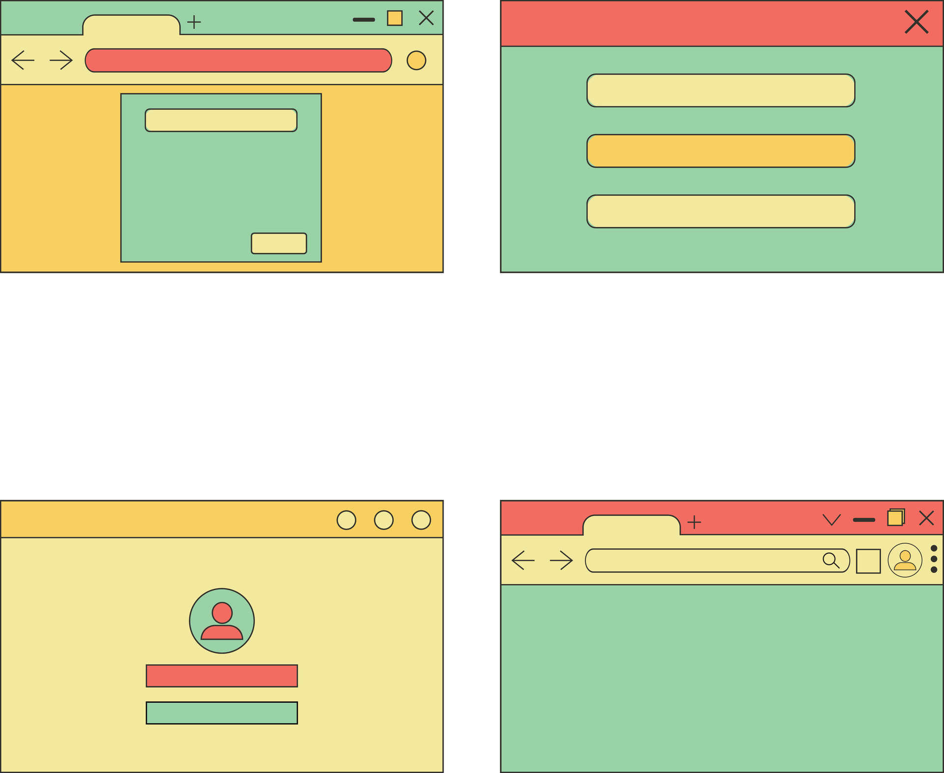 Retro Ui Shape. Retro PC Desktop Template Boxes and Elements. Vector ...