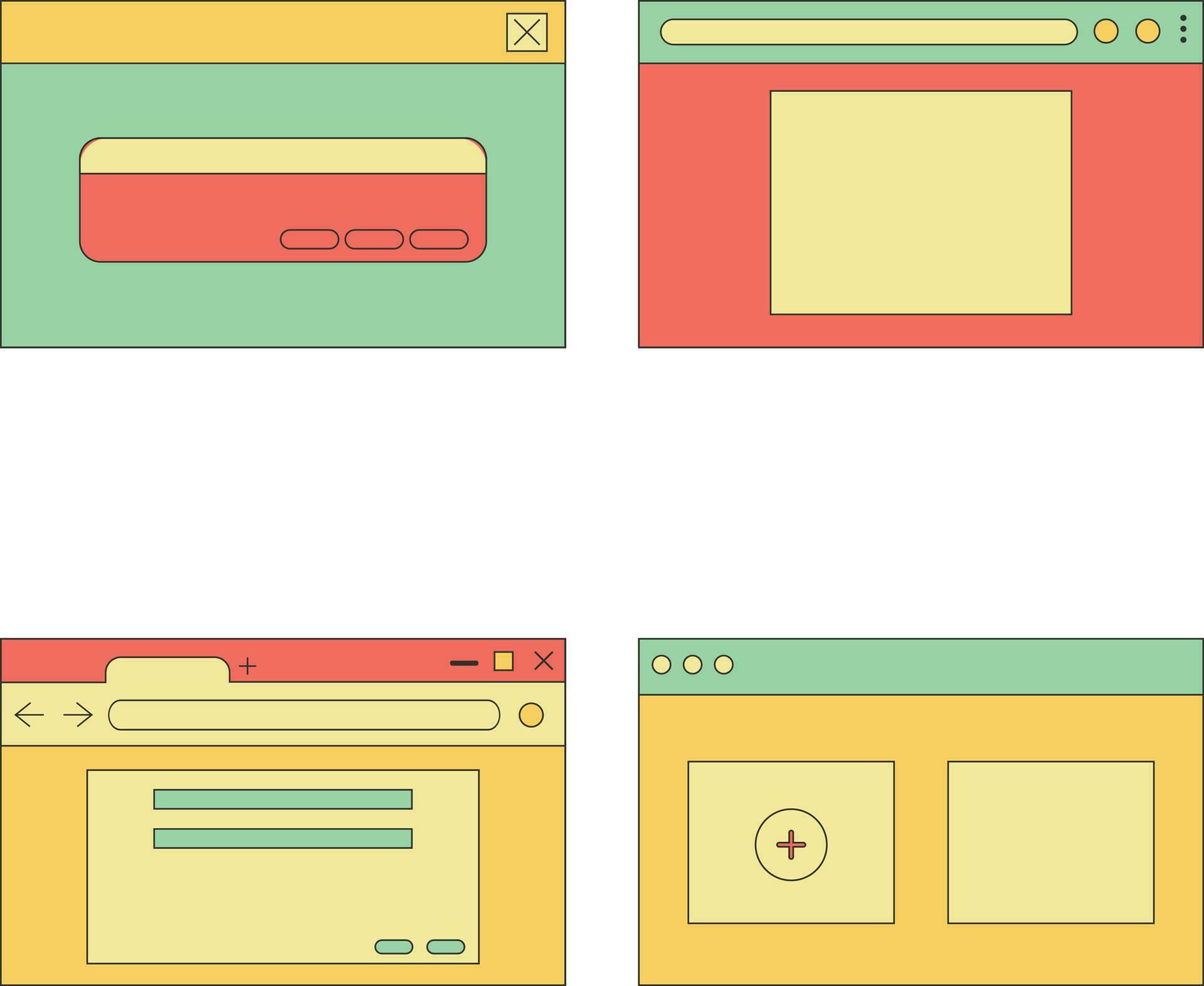 Retro Ui Shape. Retro PC Desktop Template Boxes and Elements. Vector ...