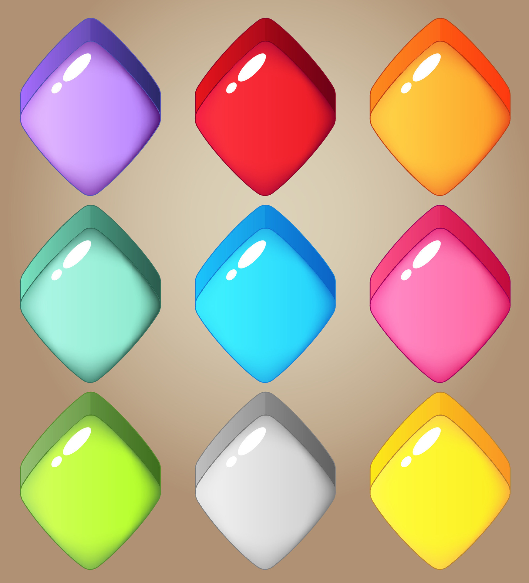 Cute Colorful Candy Diamond Shape For Puzzle Game 2d Asset For User Interface Gui In Mobile