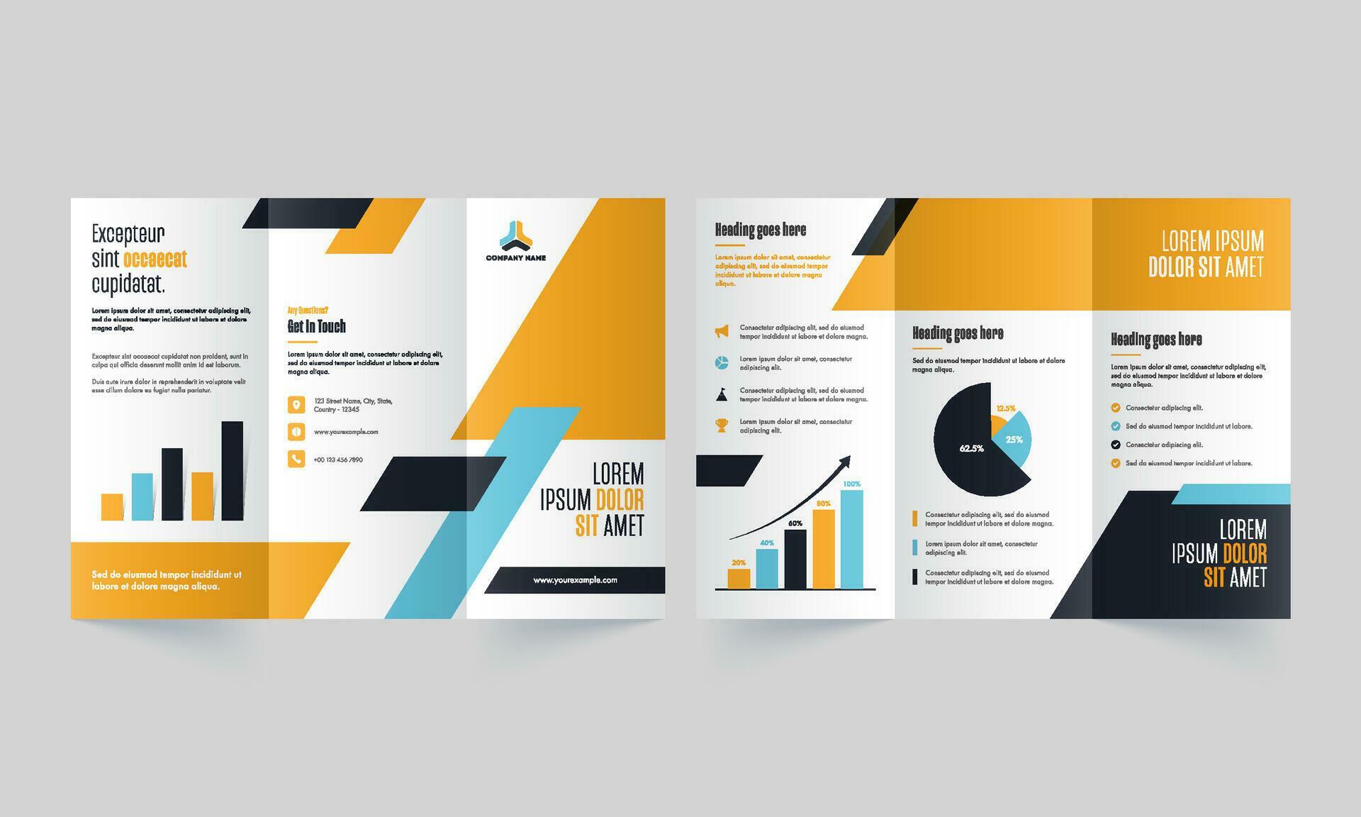 Front and Back Page View of Business Tri-Fold Brochure, Template or Leaflet Design. 25461204 ...