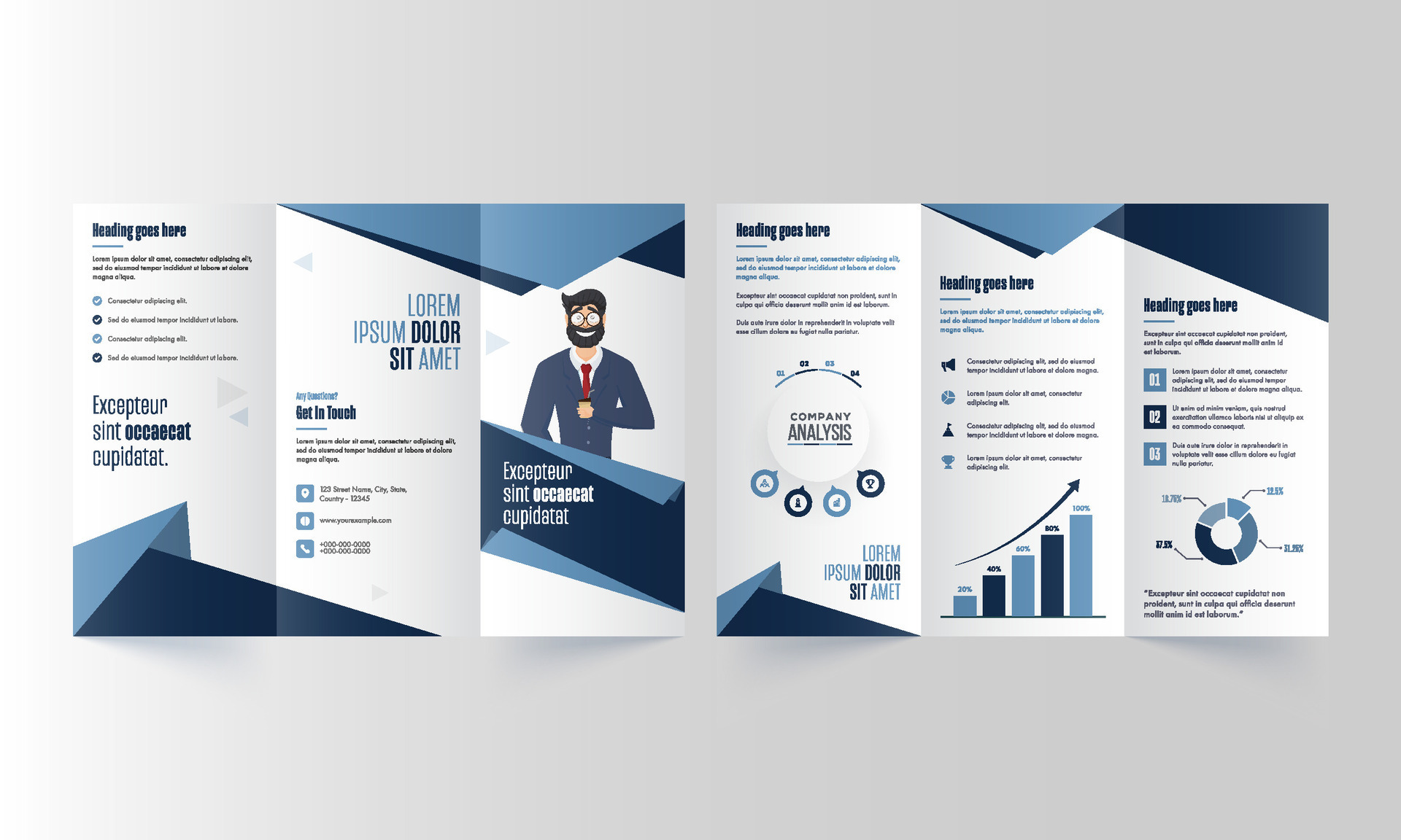 Tri-Fold Brochure Template, Leaflet Design with Double-Side Preview for Business Corporate ...