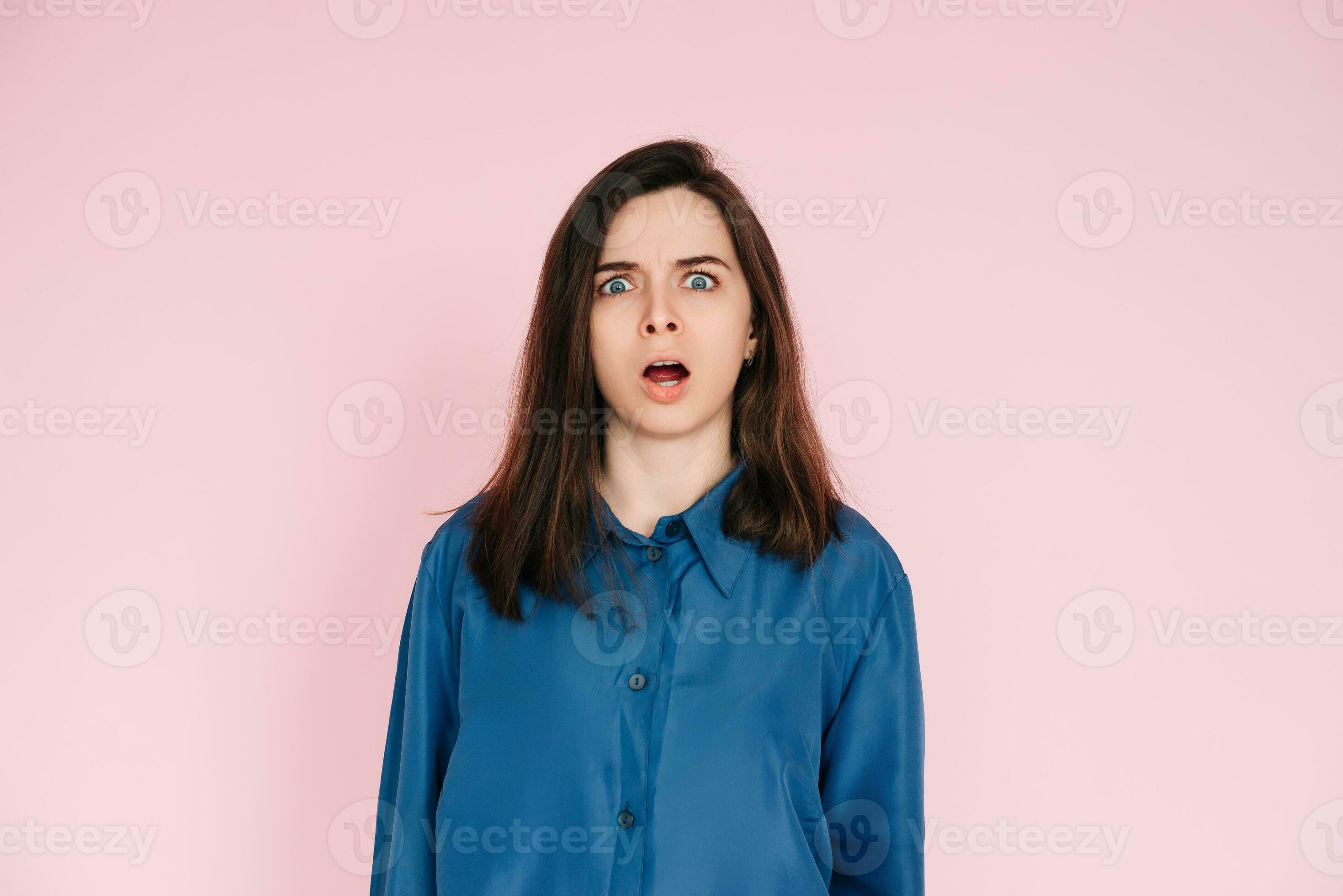 Stunning Portrait of a Speechless Woman in Utter Shock, Wide Open Mouth, Expressing Unbelievable ...