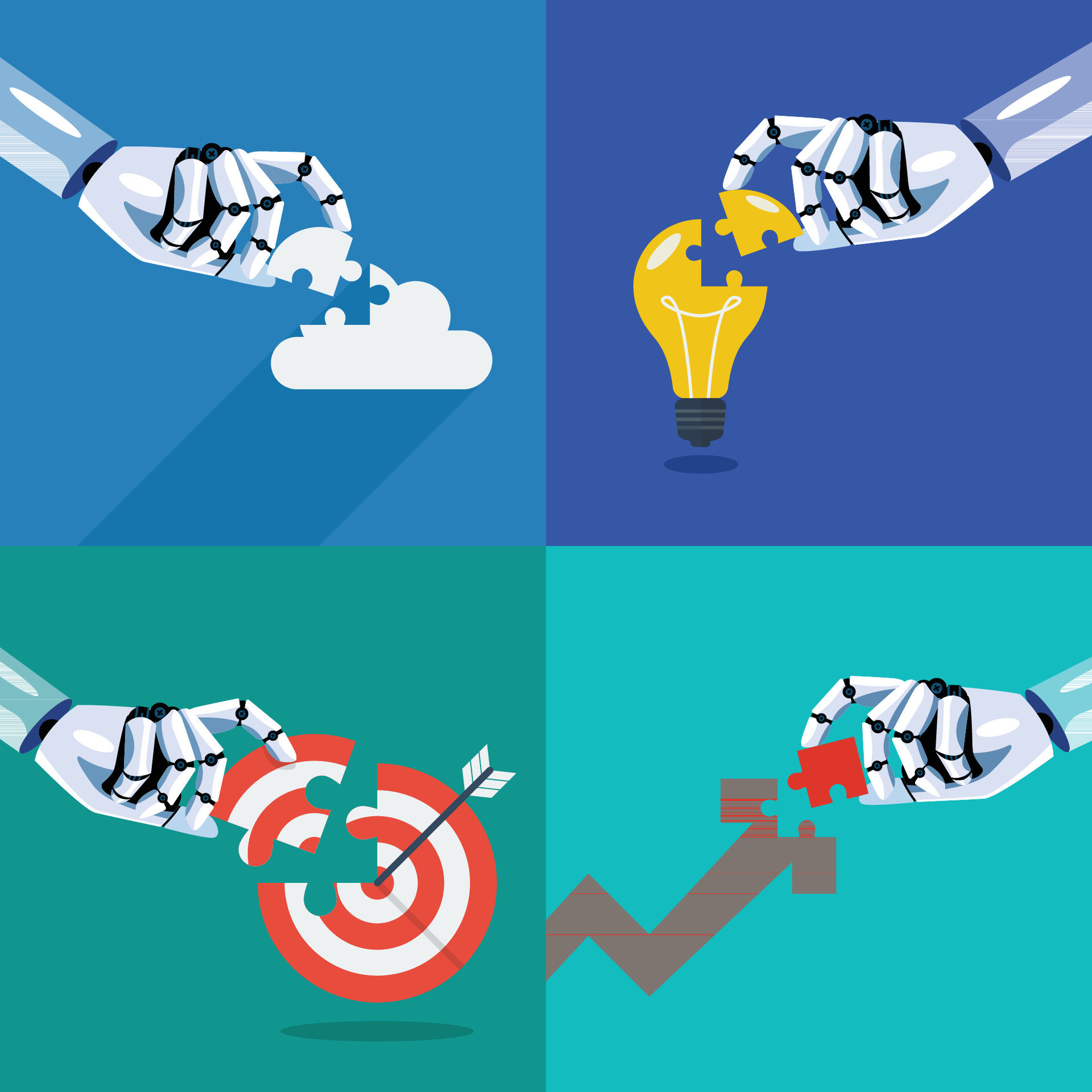 Robot inserts the missing puzzle in different objects 25463497 Vector Art at Vecteezy