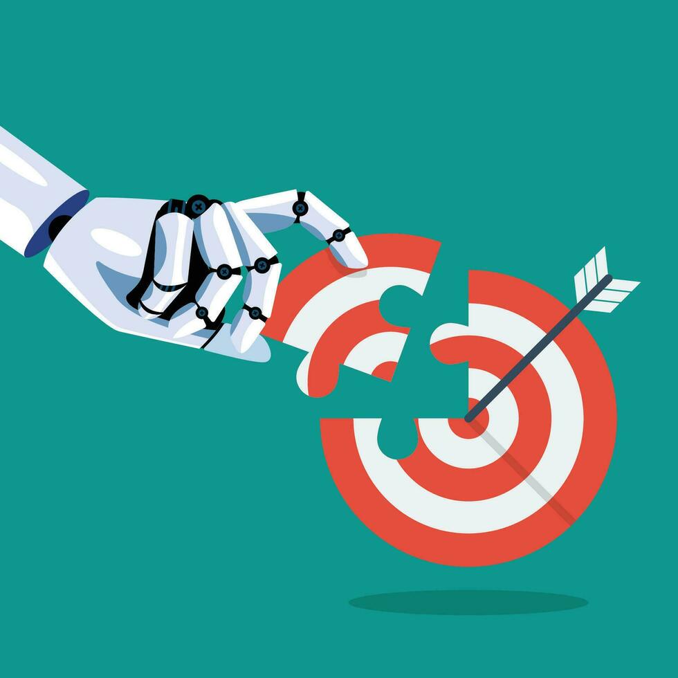 Robot inserts the missing puzzle in target 25463534 Vector Art at Vecteezy