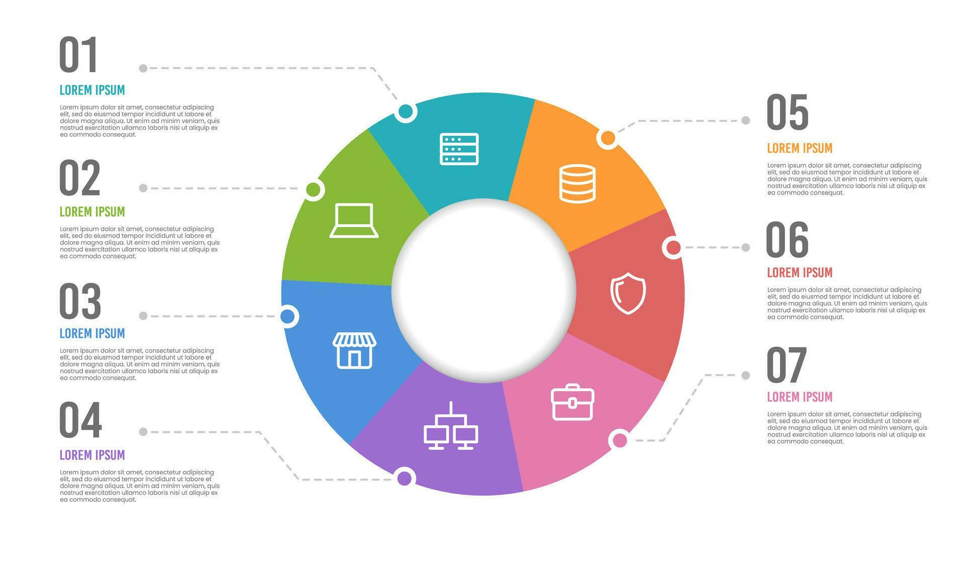 Pie chart infographic design template with 7 options for presentations advertising, layouts ...